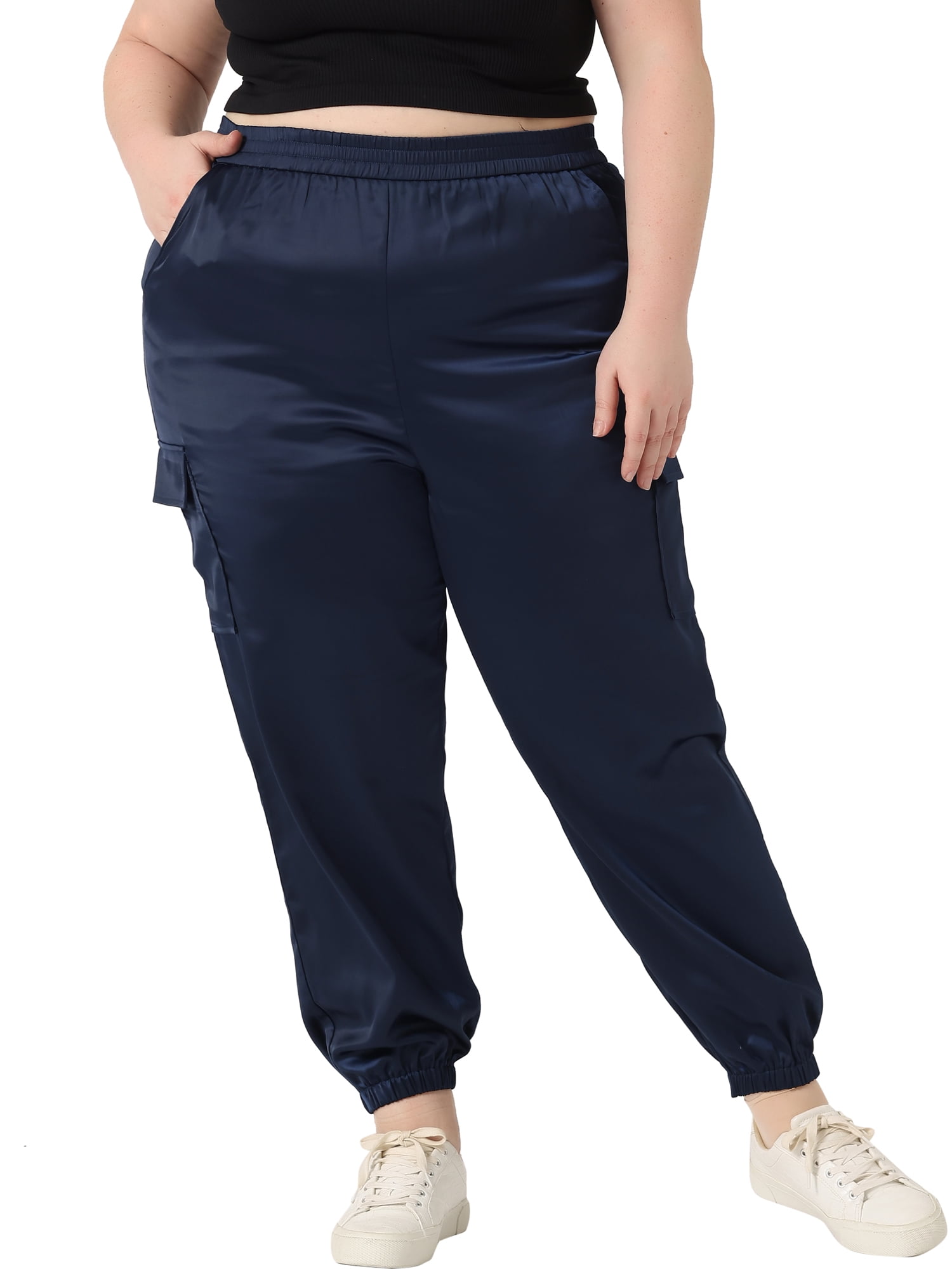 Agnes Orinda Women's Plus Size Elastic Waist Pockets Satin Joggers ...