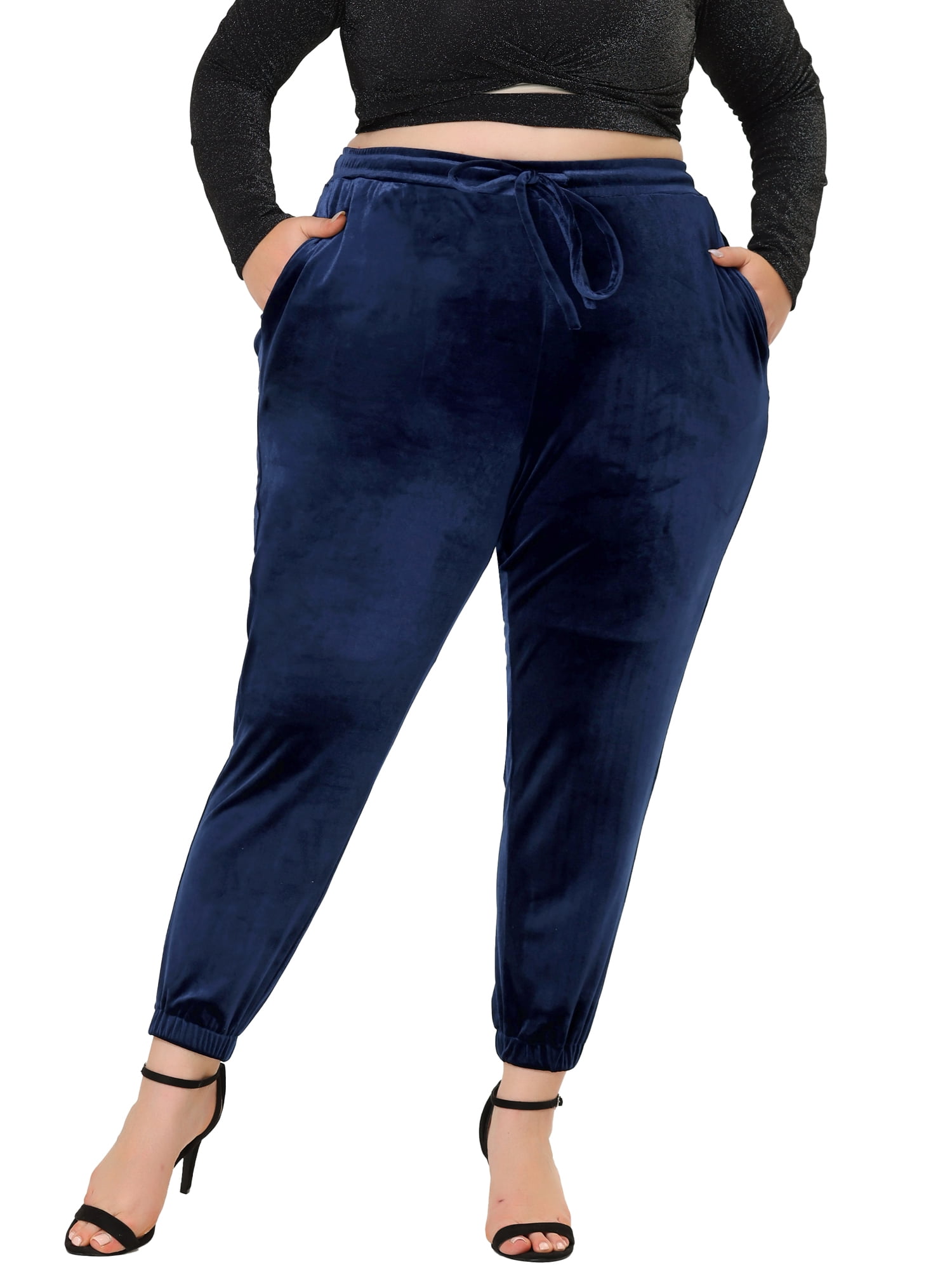 Agnes Orinda Women's Plus Size Elastic Waist Self Tie Fall Velet Pants ...