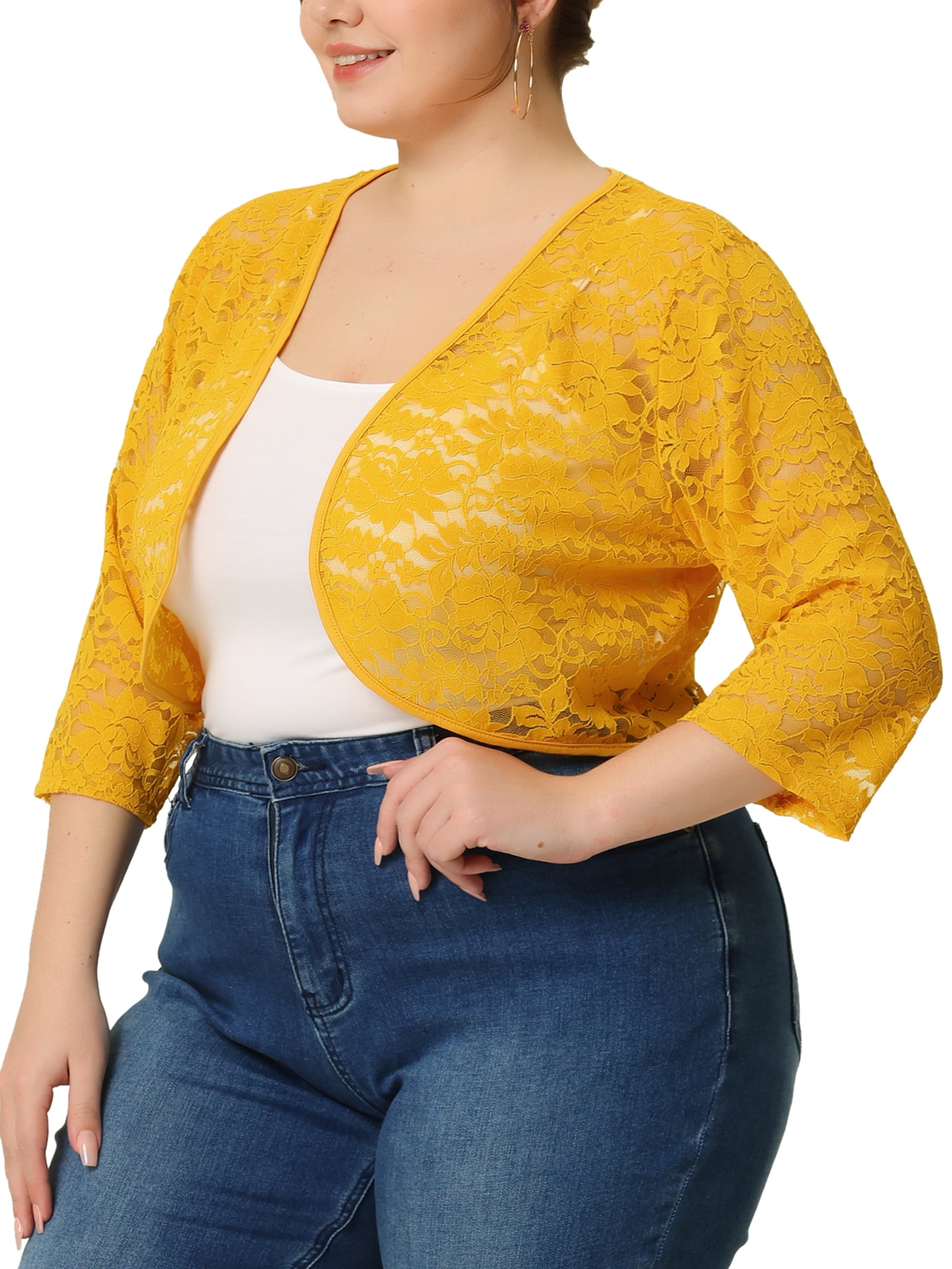 Agnes Orinda Women's Plus Size Elegant Hollow Out 1/2 Sleeve Crop Shrug ...