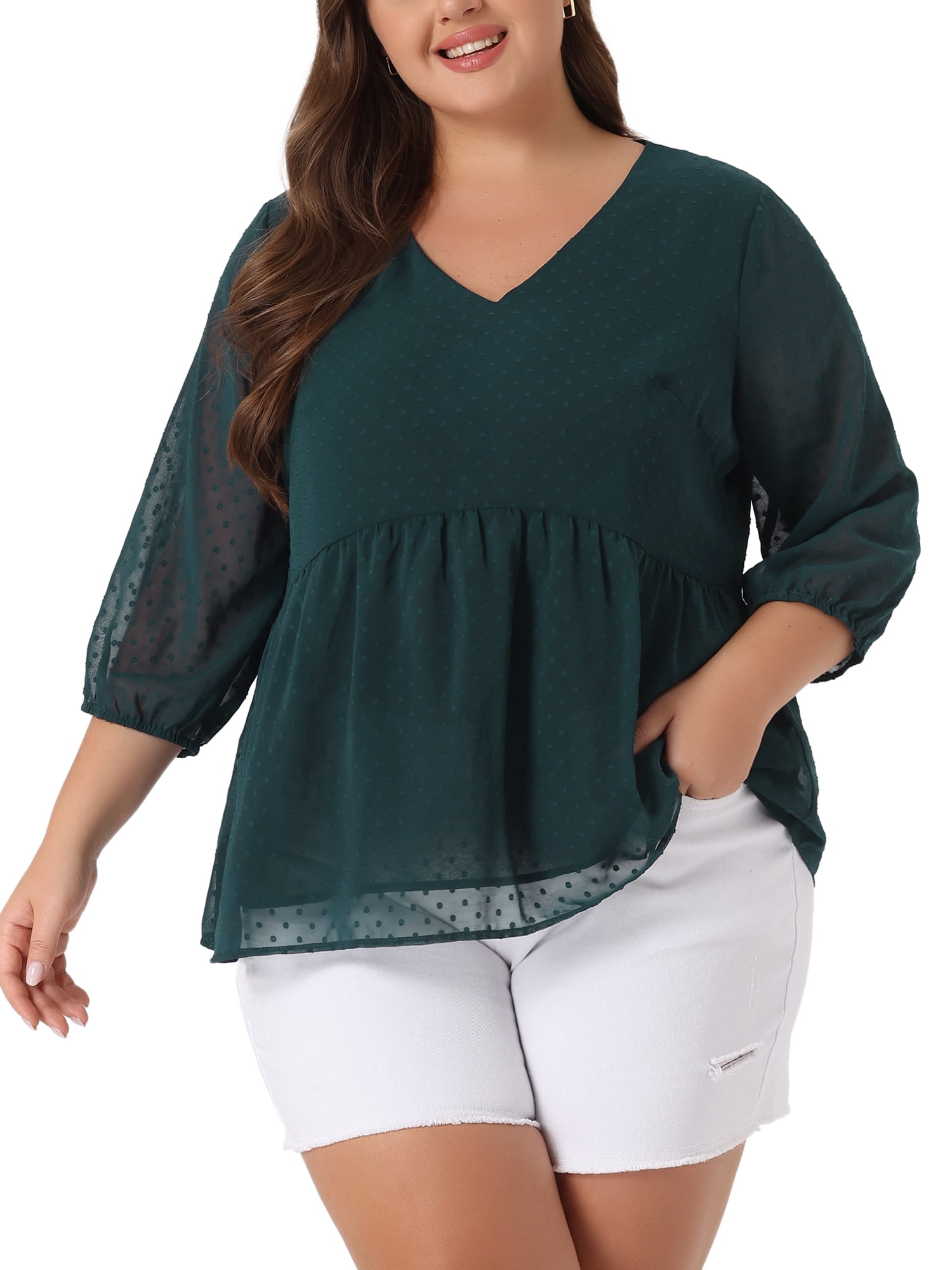 Agnes Orinda Women's Plus Size Fall Chiffon Babydoll Long Sleeve Swiss ...