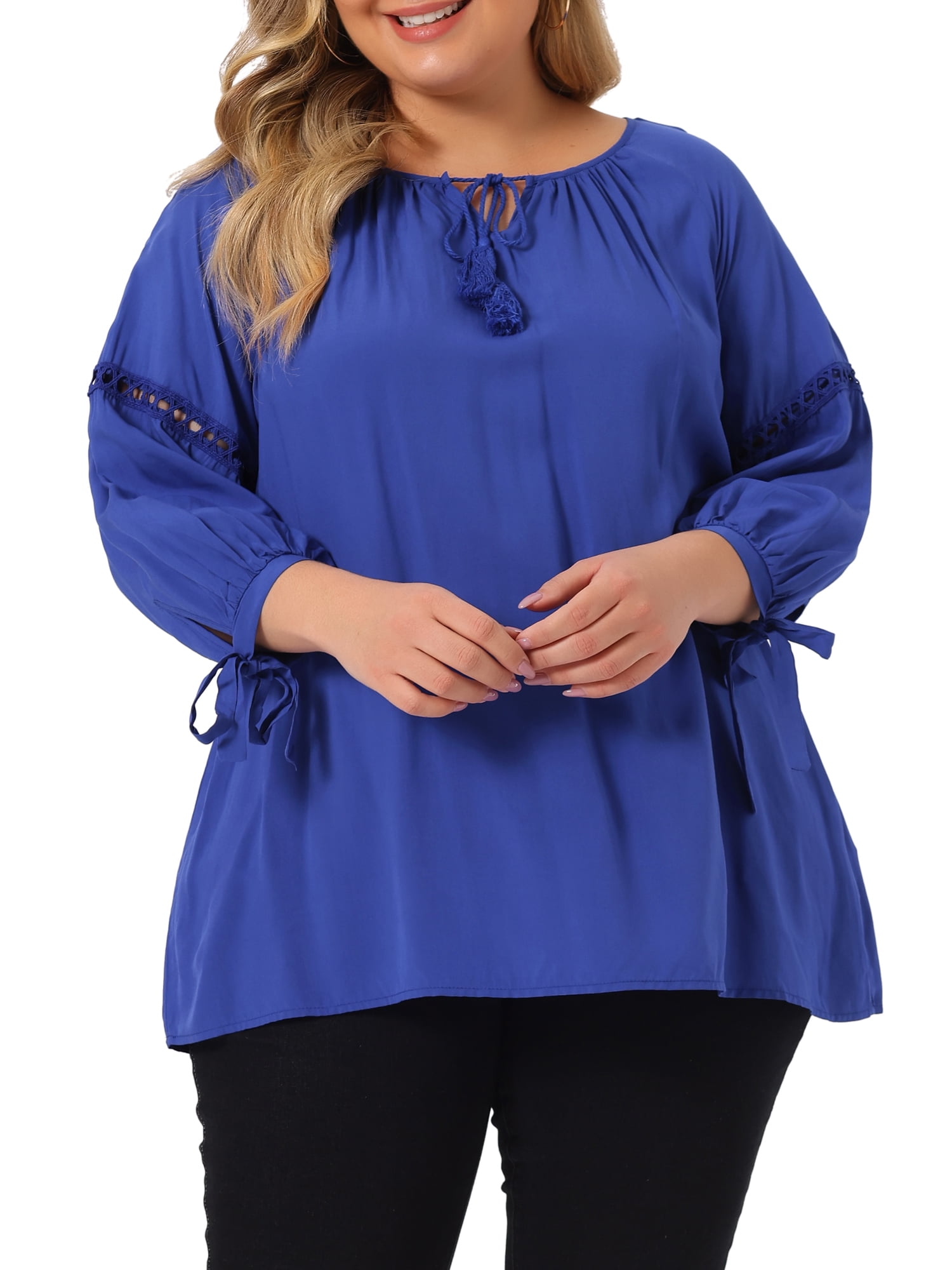 Agnes Orinda Women's Plus Size Fall Fashion Long Sleeves Tie Neck ...