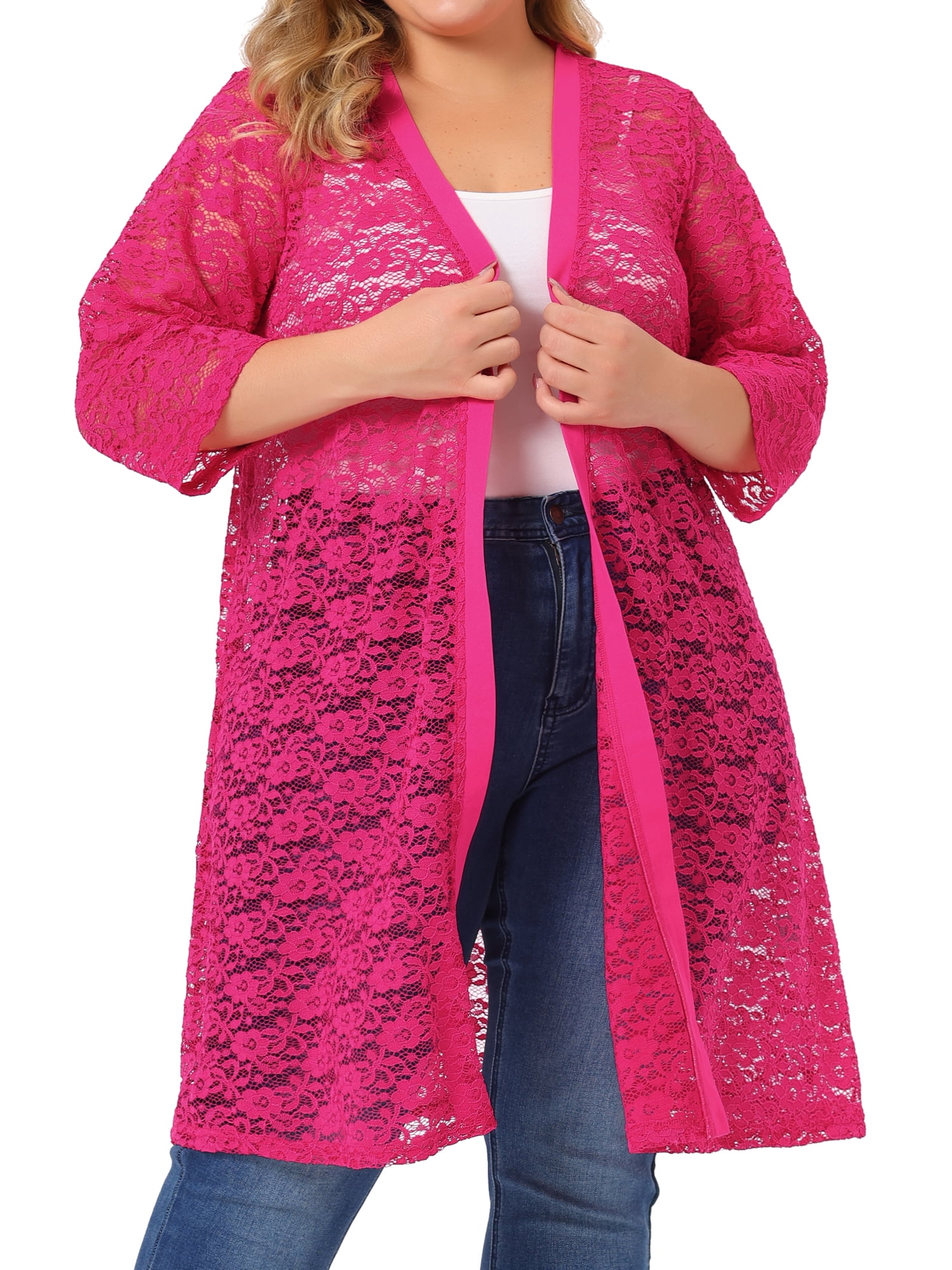 Agnes Orinda Women's Plus Size Fall Open Front Lace Hollow Out Midi ...