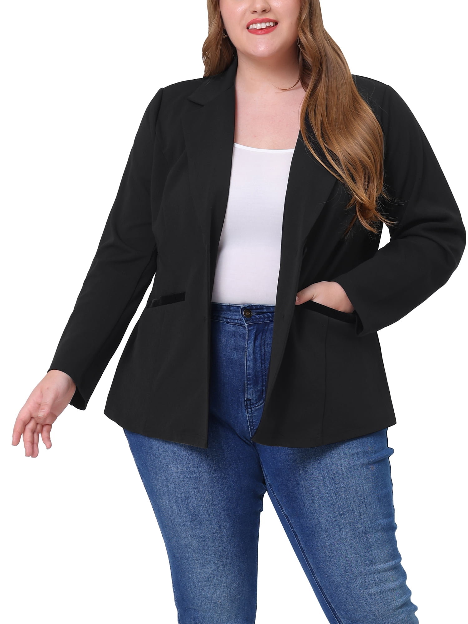 Agnes Orinda Women's Plus Size Long Jacket, Fall Workwear, Notched ...