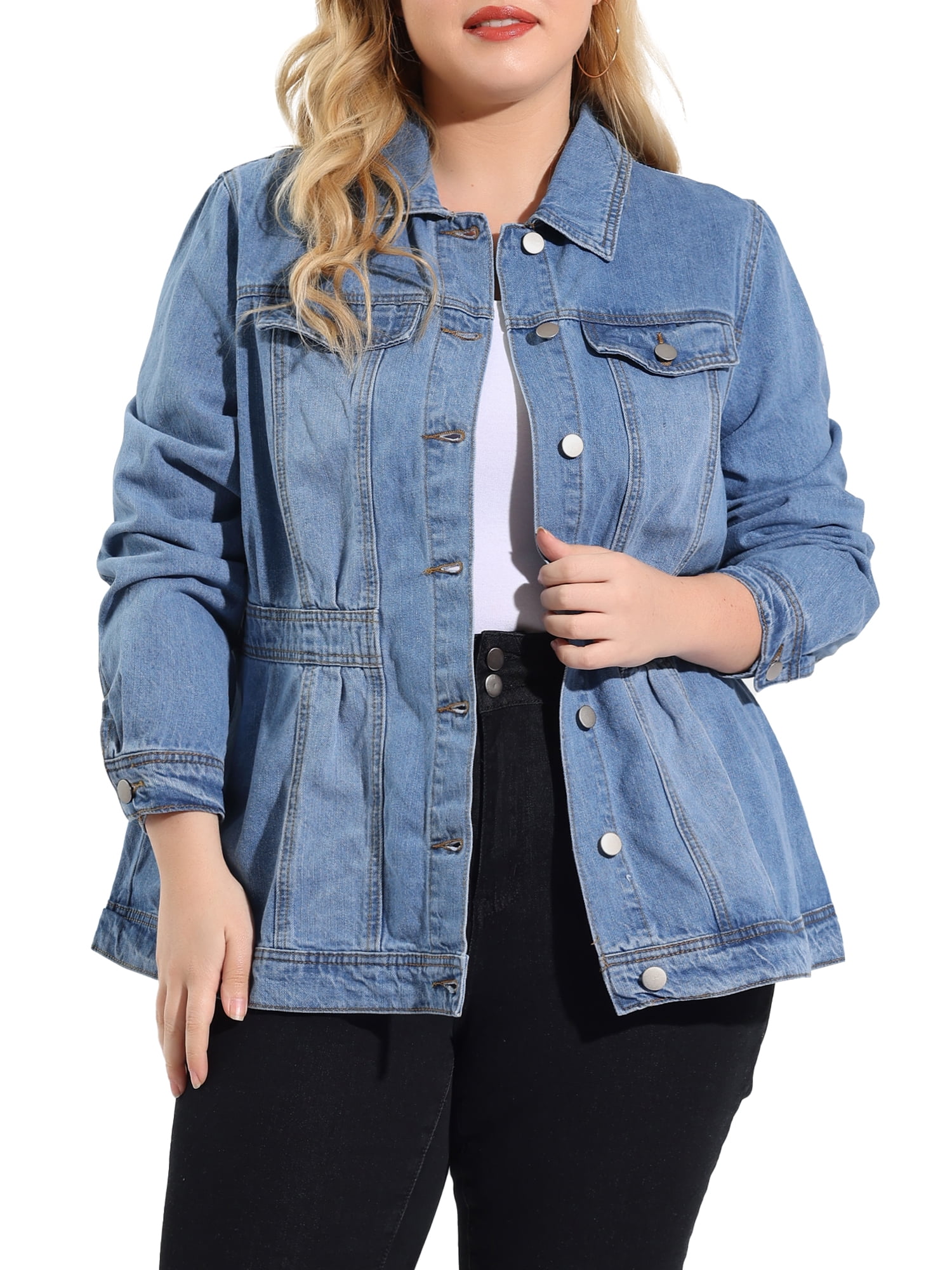 Agnes Orinda Plus Size Denim Jacket for Women Long Sleeve Button Down ...