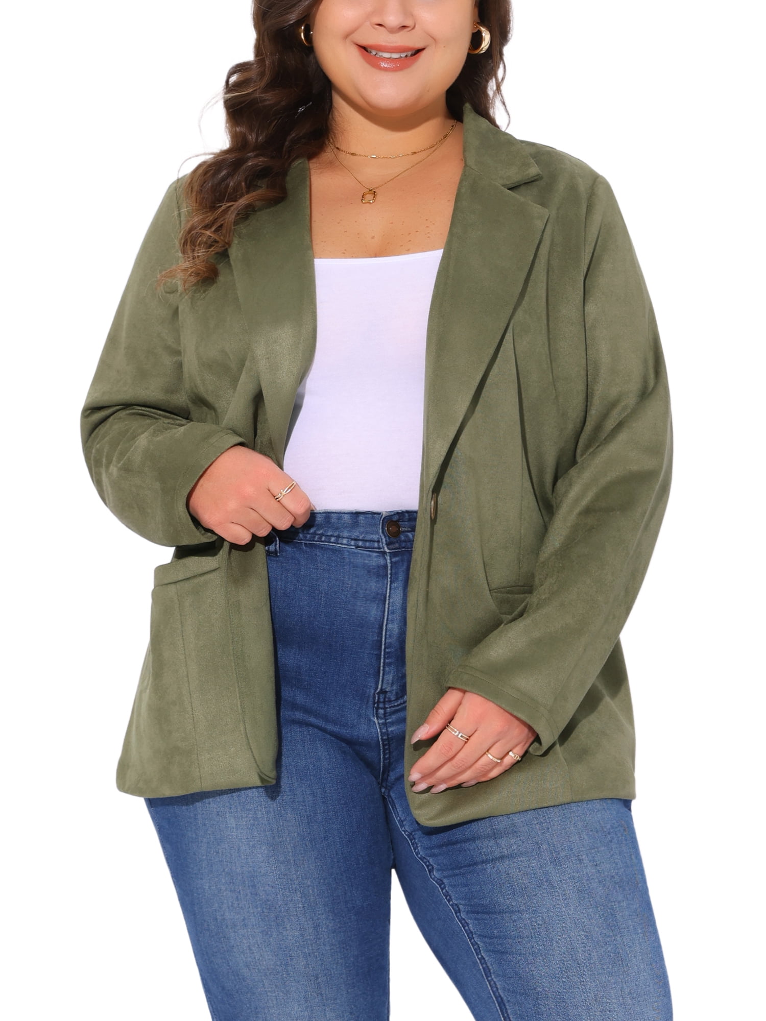 Agnes Orinda Women's Plus Size Faux Suede Jacket Long Sleeve Notch ...