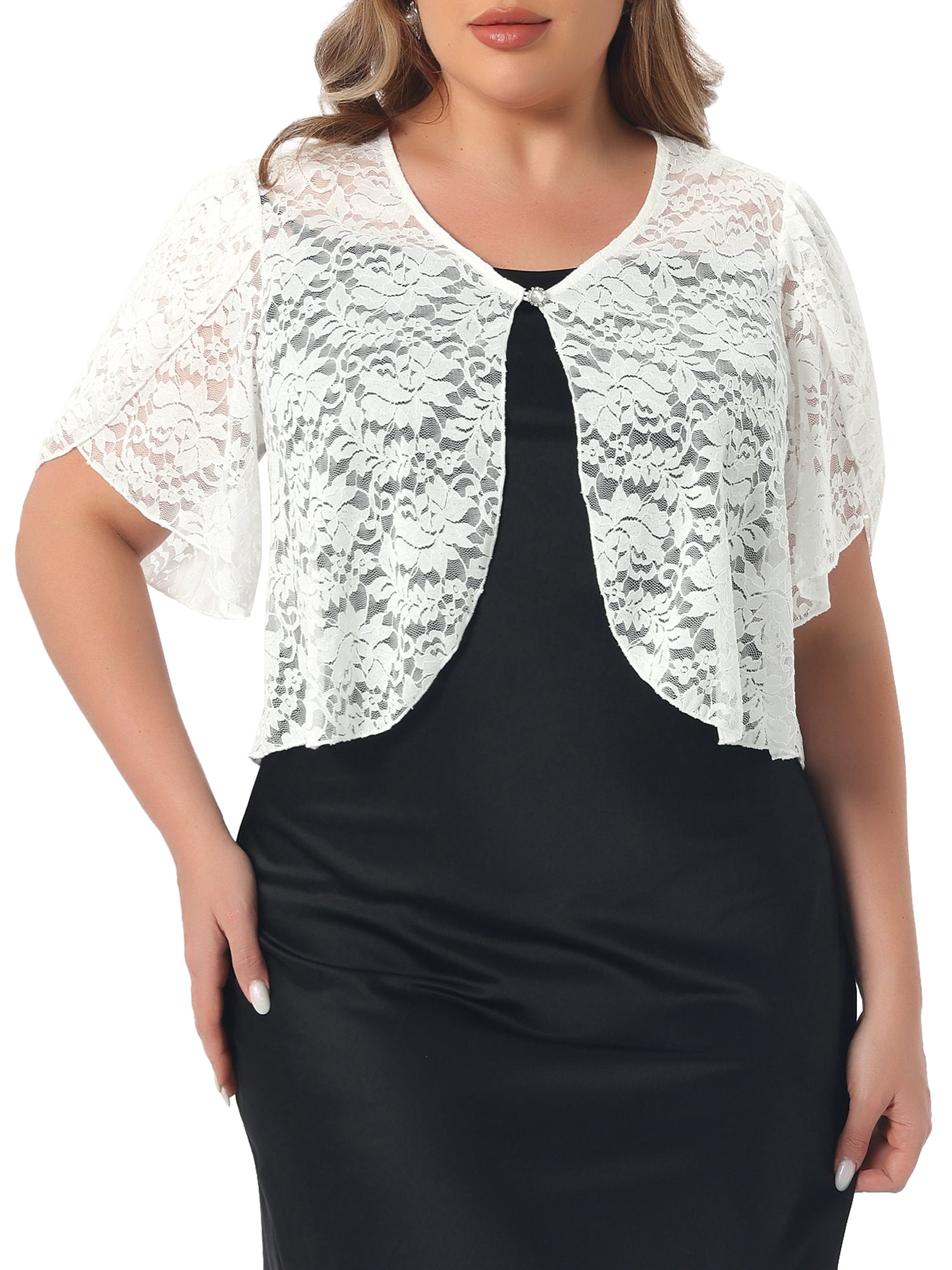 Agnes Orinda Plus Size Women's Bolero Shrugs Floral Lace Tops Elegant ...