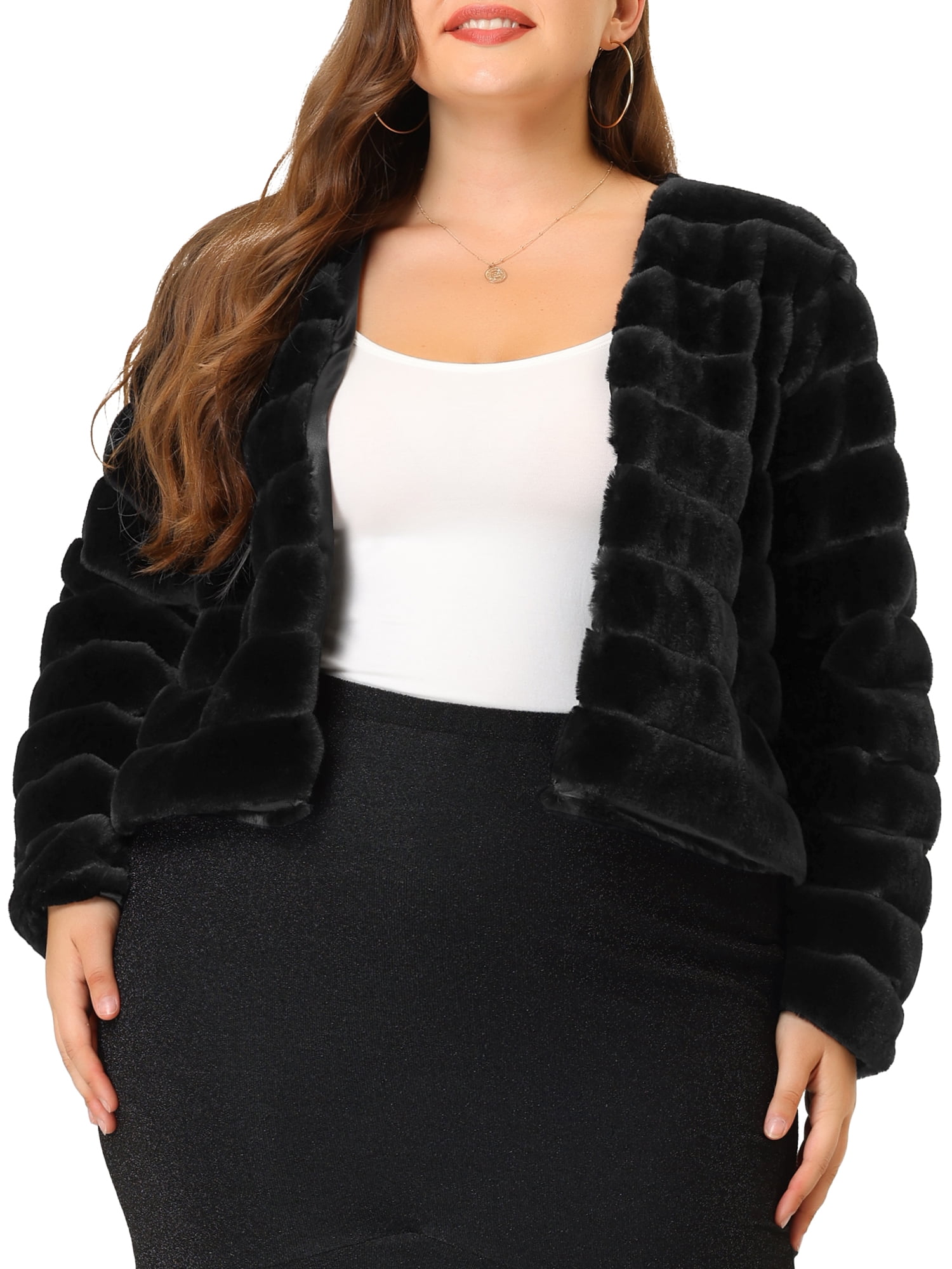 Agnes Orinda Women's Plus Size Cropped Jacket Open Front Fluffy Faux ...