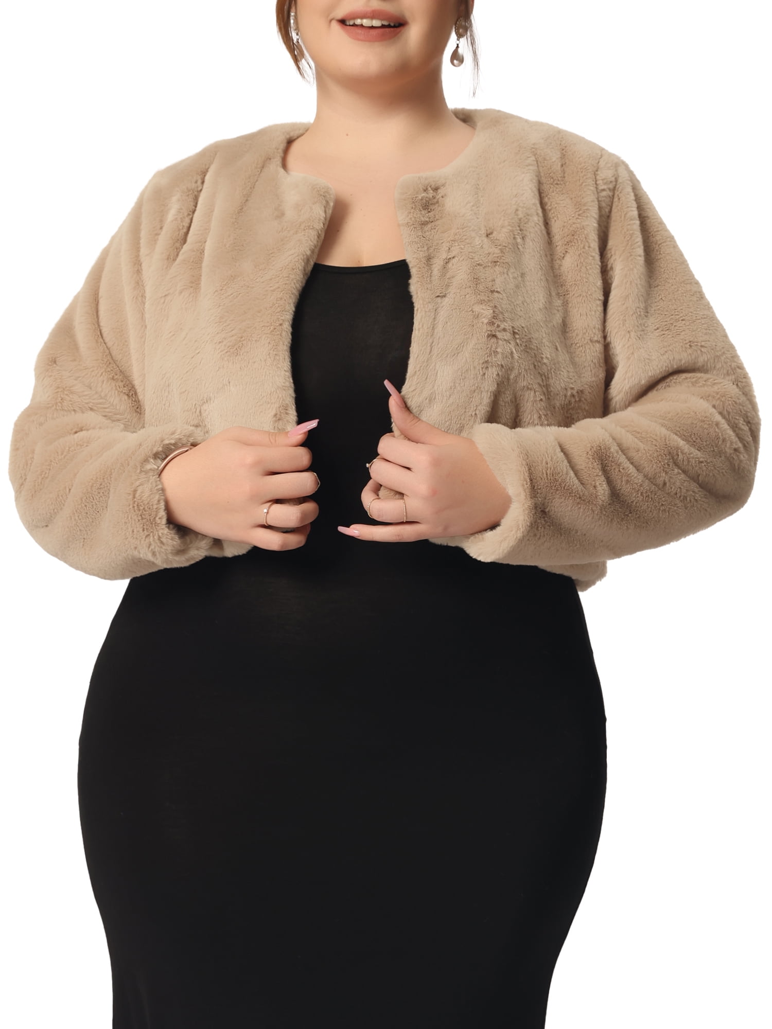 Agnes Orinda Women's Plus Size Fluffy Jacket Open Front Cropped Faux ...
