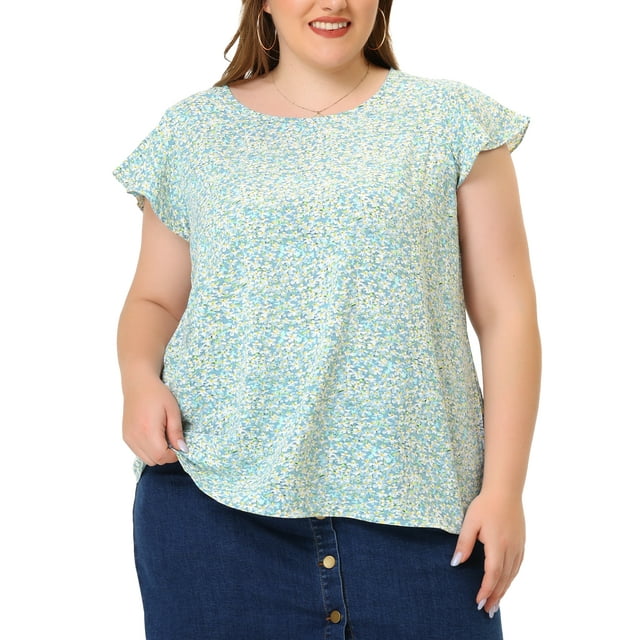 Agnes Orinda Women's Plus Size Holiday Floral Print Flare Short Sleeve ...