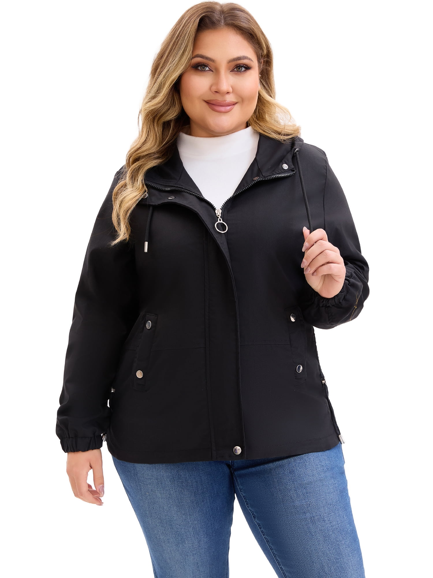 Agnes Orinda Women's Plus Size Hooded Trench Coats Windproof Zip Up ...
