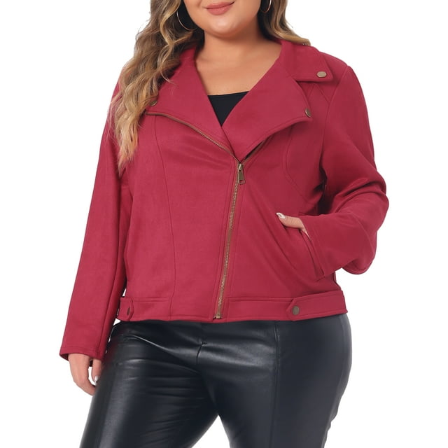 Agnes Orinda Women's Plus Size Jacket Faux Suede Bomber Moto Biker Zip ...