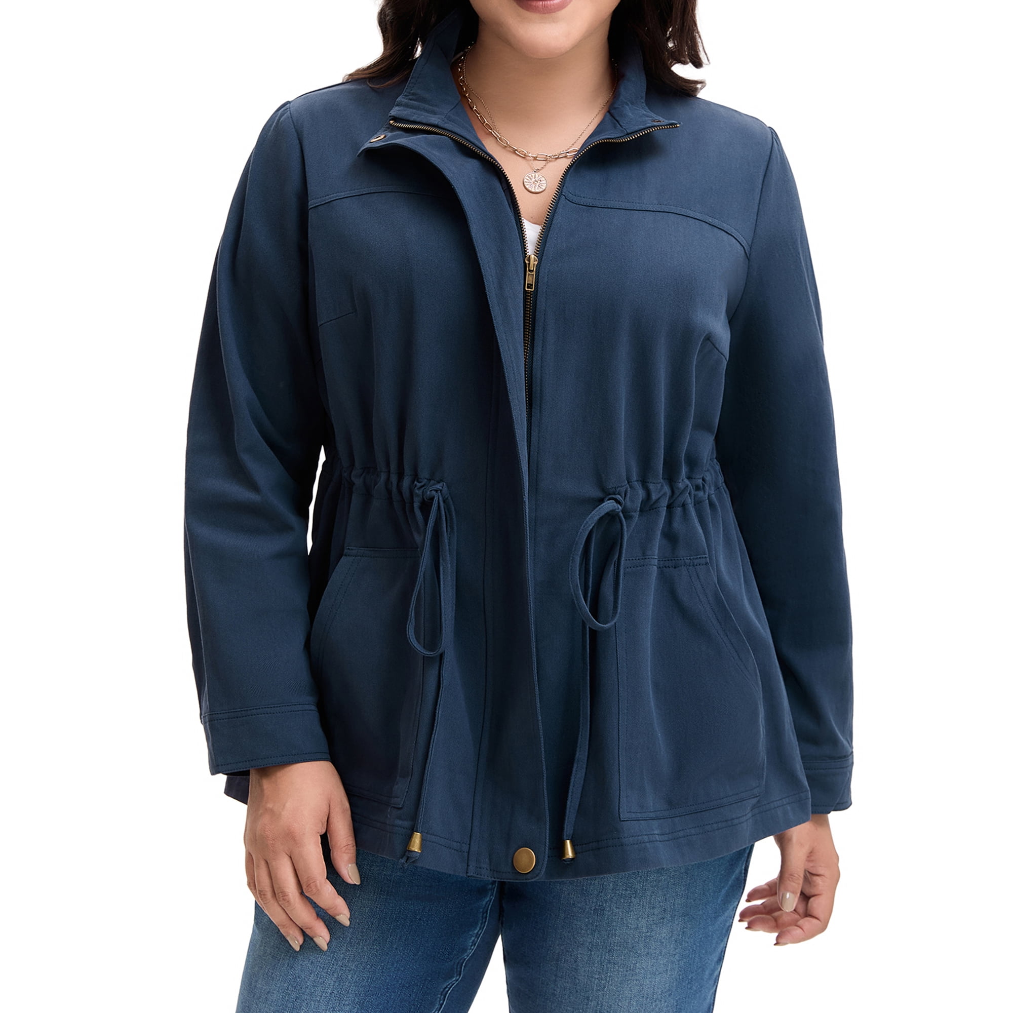 Agnes Orinda Women's Plus Size Jackets Long Sleeve Drawstring Waist ...