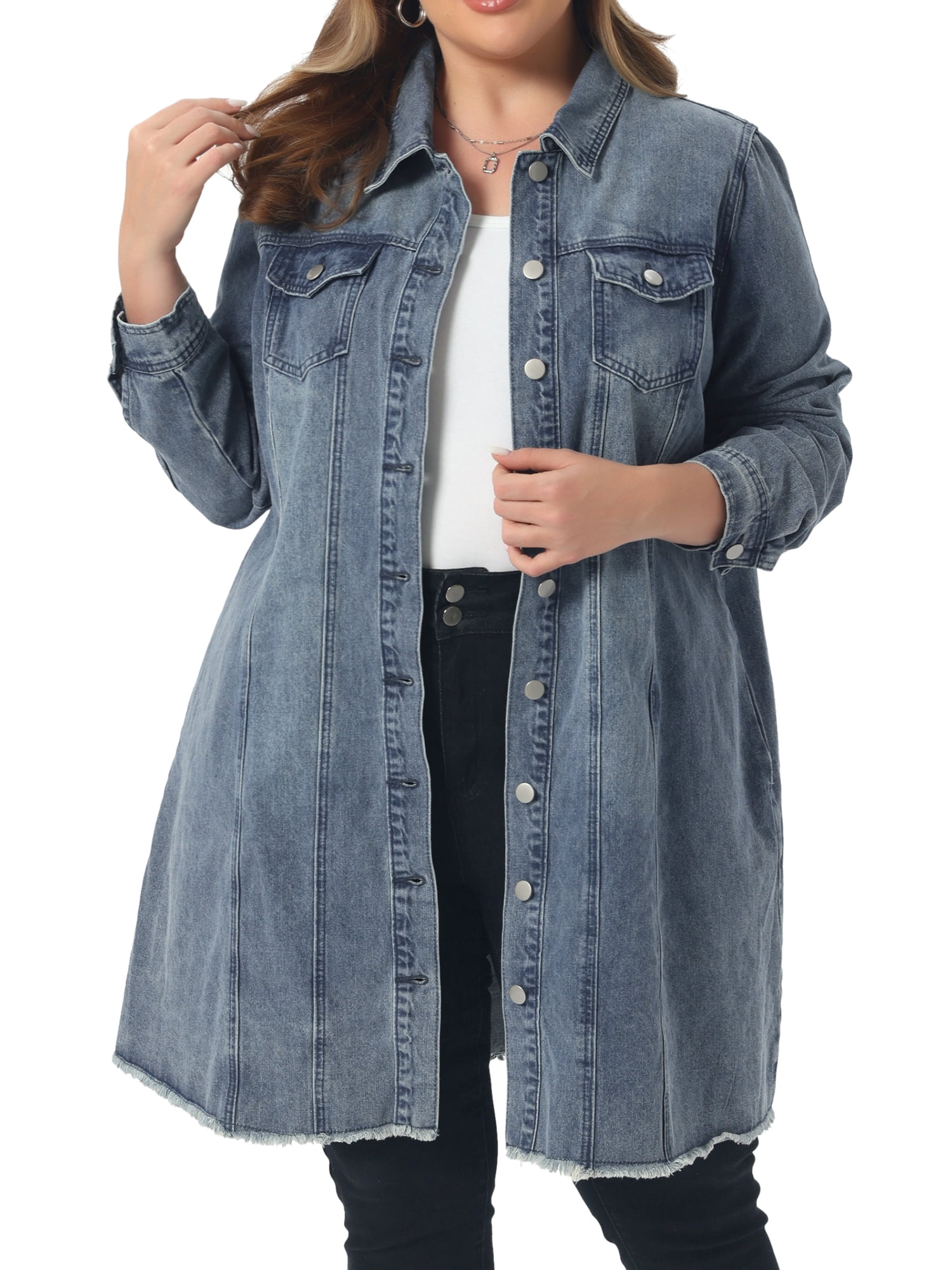 Agnes Orinda Women's Plus Size Jean Jacket Long Sleeve Maxi Length ...