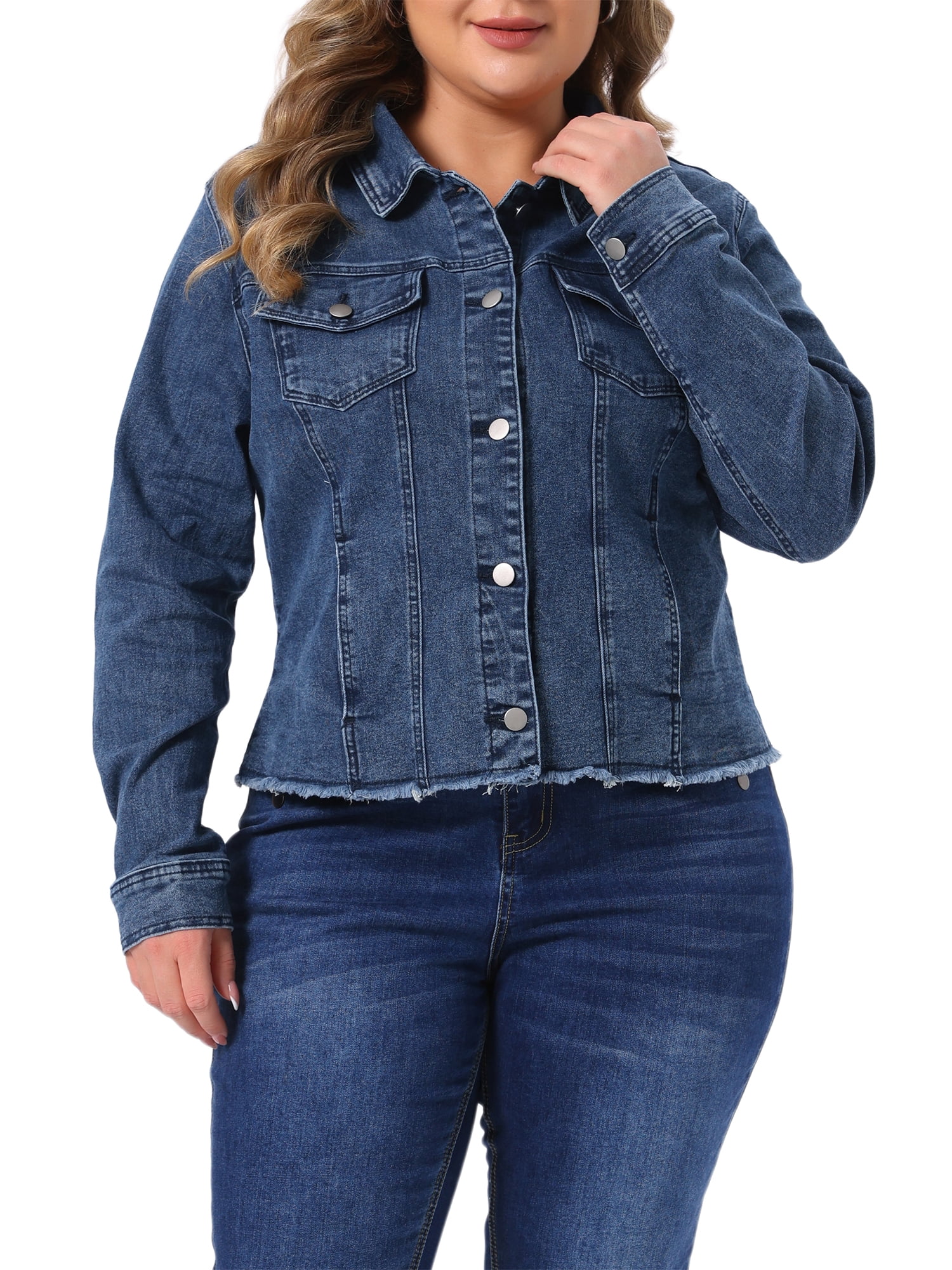 Agnes Orinda Women's Plus Size Jean Jackets Long Sleeves Washed Denim ...