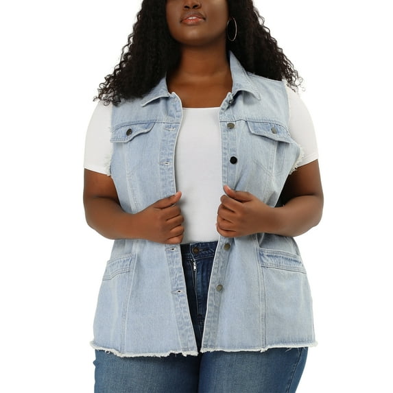 Agnes Orinda Women's Plus Size Jean Vest Sleeveless Raw Hem Casual ...