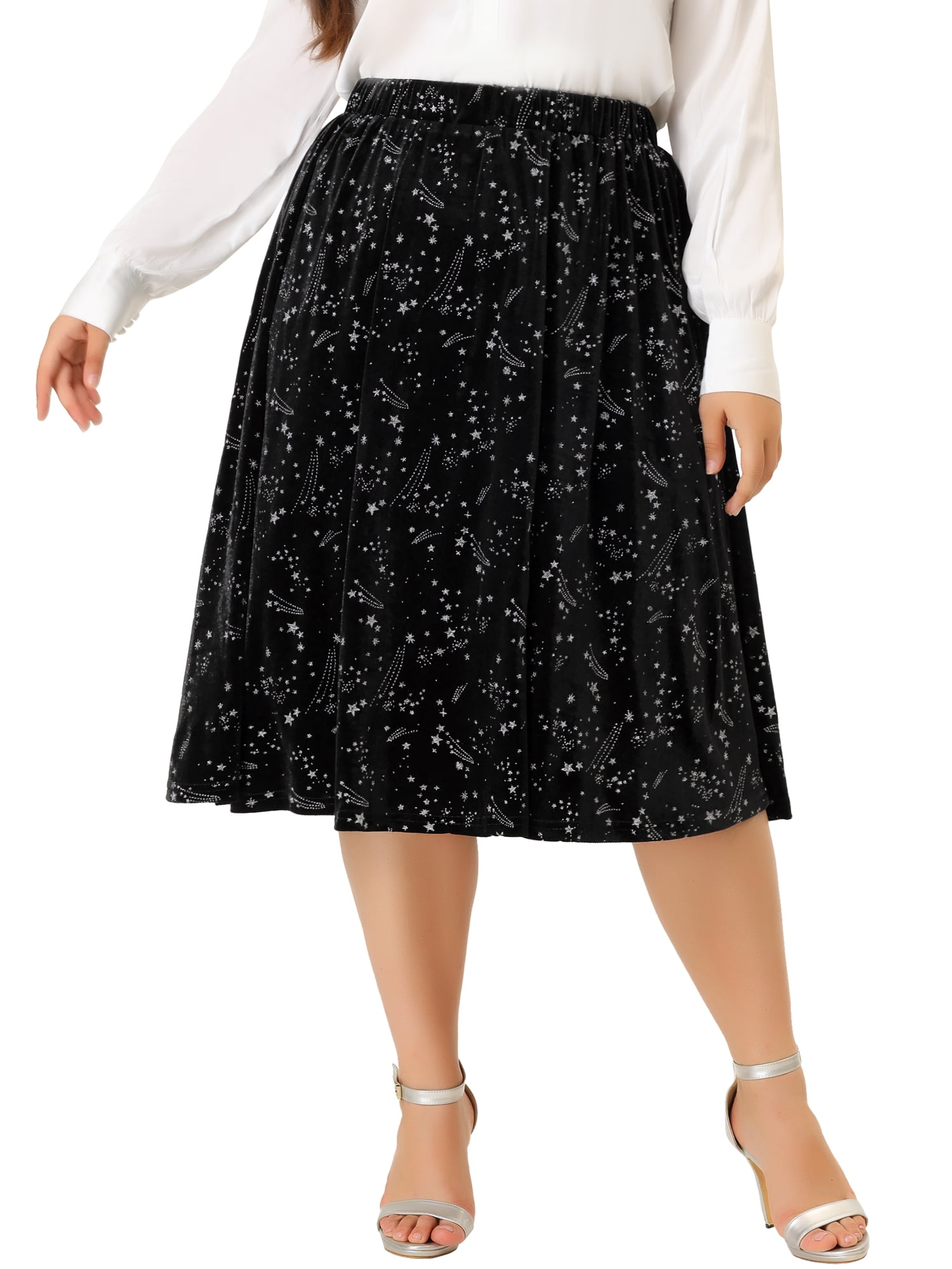 Agnes Orinda Women's Plus Size Knee Length Star Sequin Velet Skirt ...