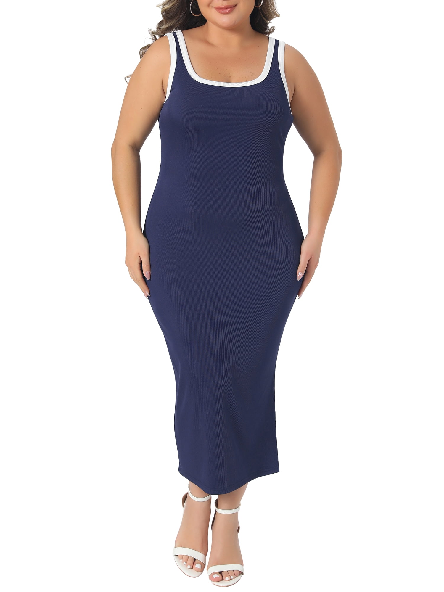 Agnes Orinda Women's Plus Size Knit Tank Dresses Contrast Side Slit ...