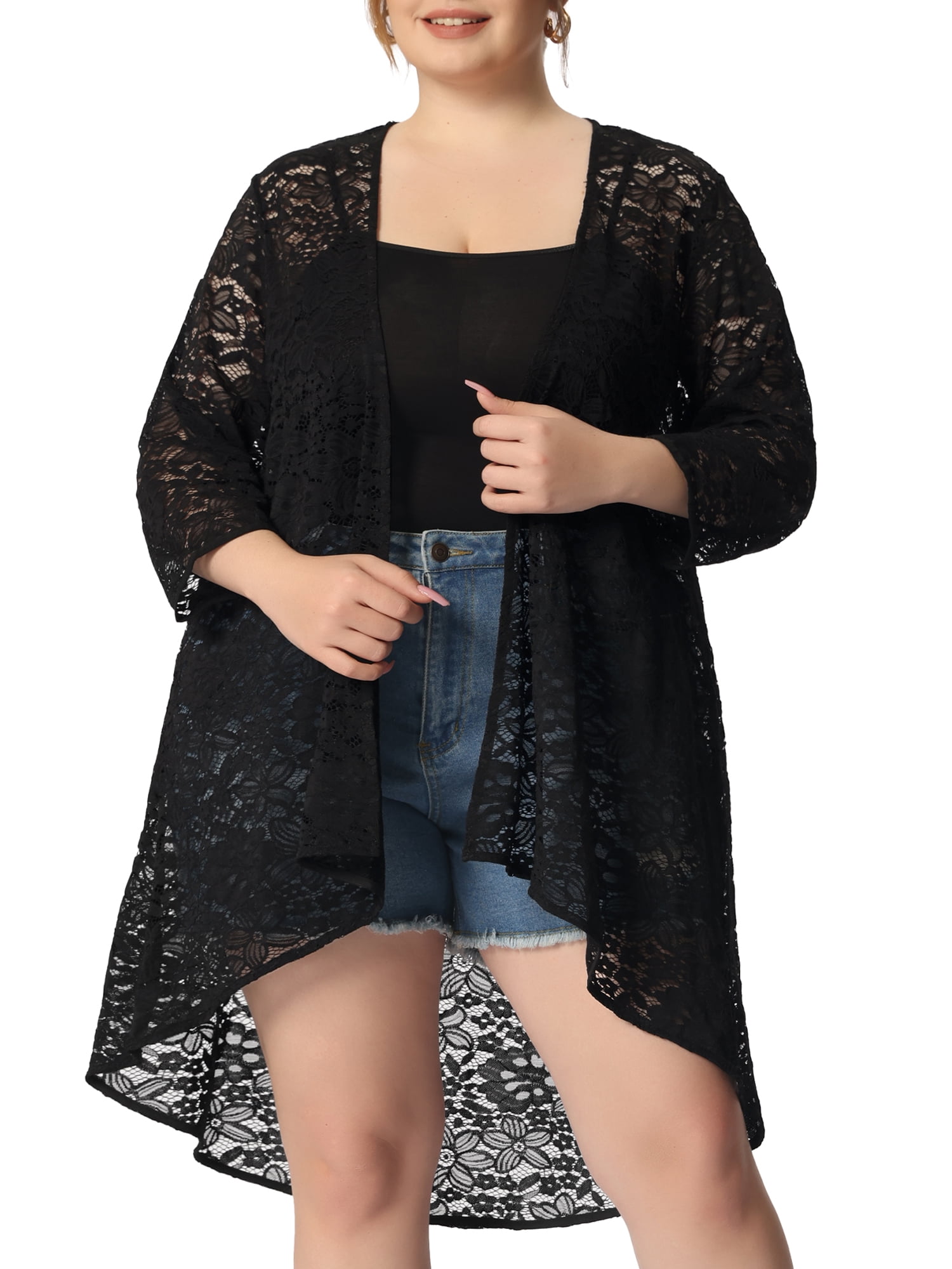 Agnes Orinda Women's Plus Size Sheer Lace Shrug Cardigan, 3/4 Sleeve ...