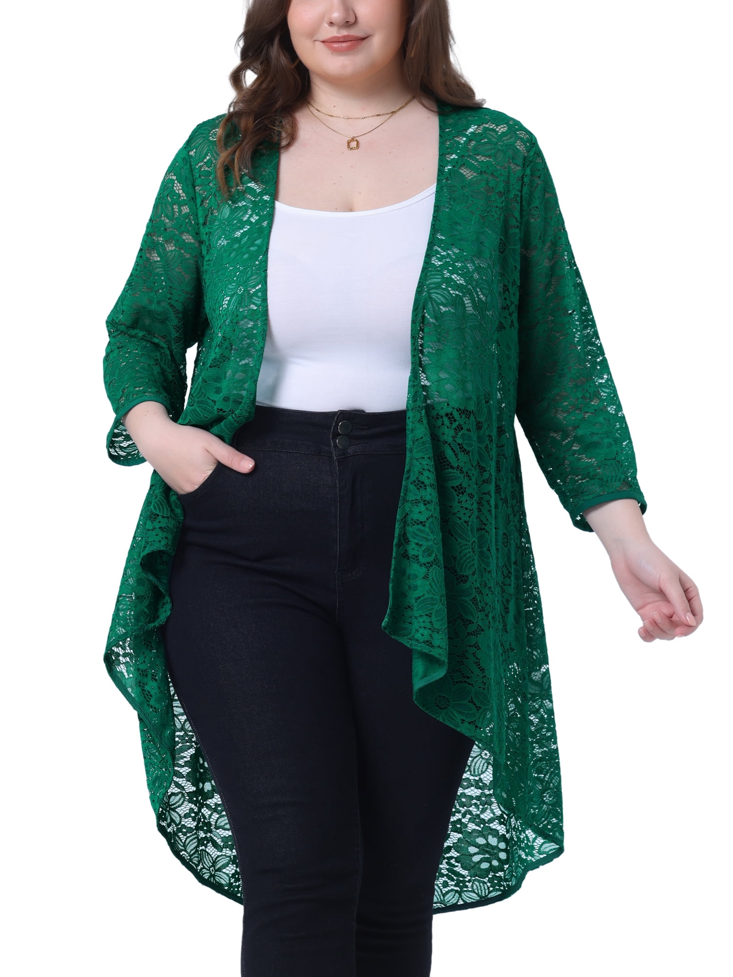 Agnes Orinda Women's Plus Size Lace Floral 3/4 Sleeve Sheer Casual ...