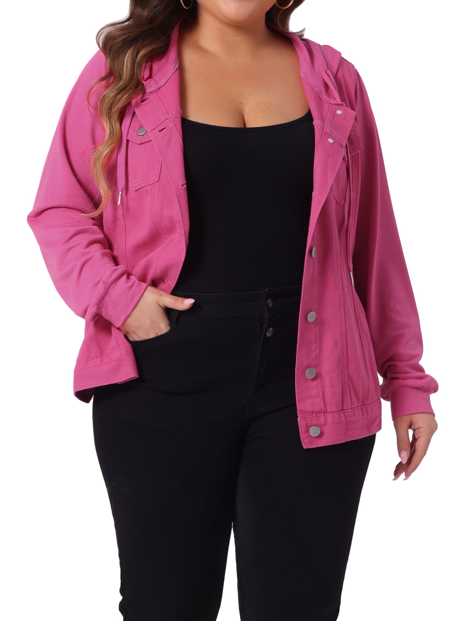 Agnes Orinda Women's Plus Size Layered Coats Drawstring Hoodie Denim ...