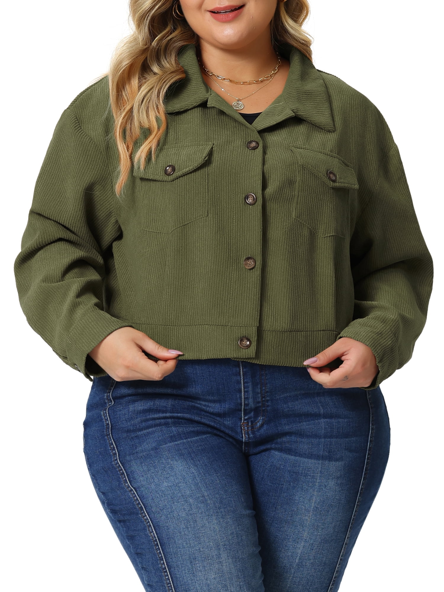 GRACE & GRANDEUR Women's Plus Size Lightweight Cropped Shacket Button ...