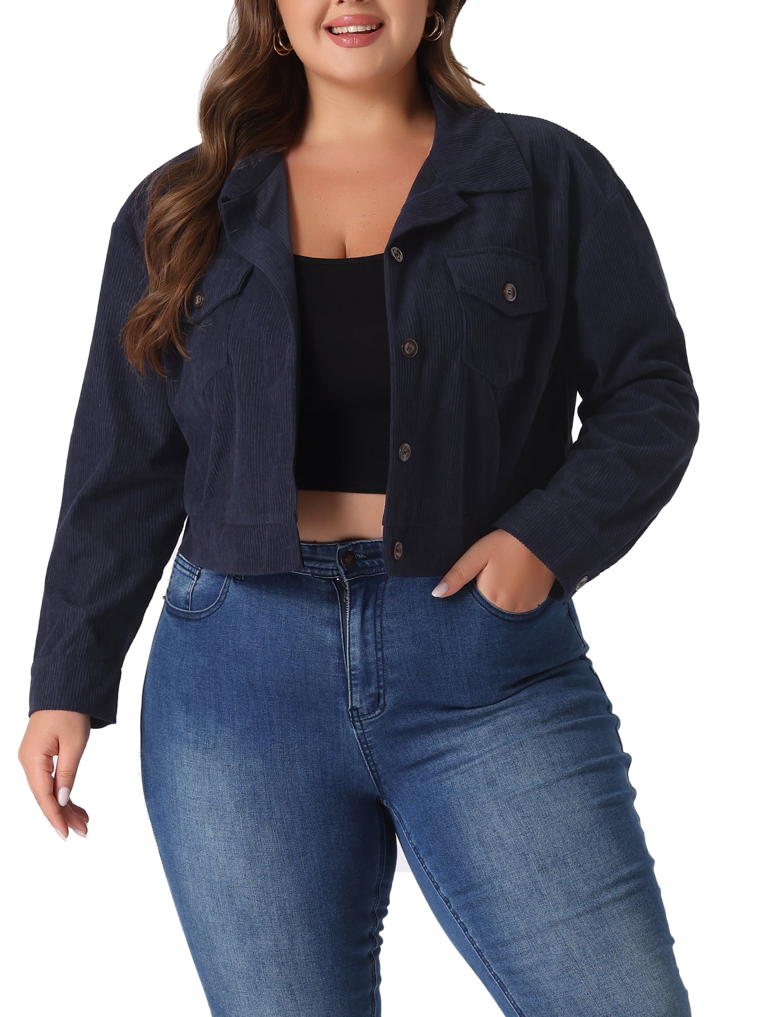 GRACE & GRANDEUR Women's Plus Size Lightweight Cropped Shacket Button ...