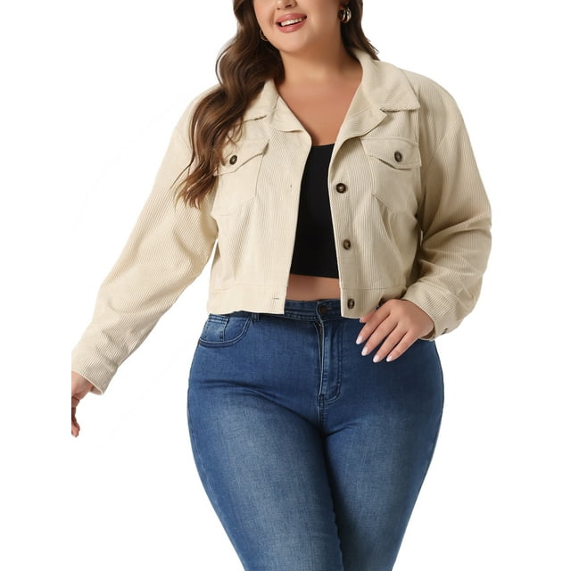 Agnes Orinda Women's Plus Size Lightweight Cropped Shacket Button Down ...