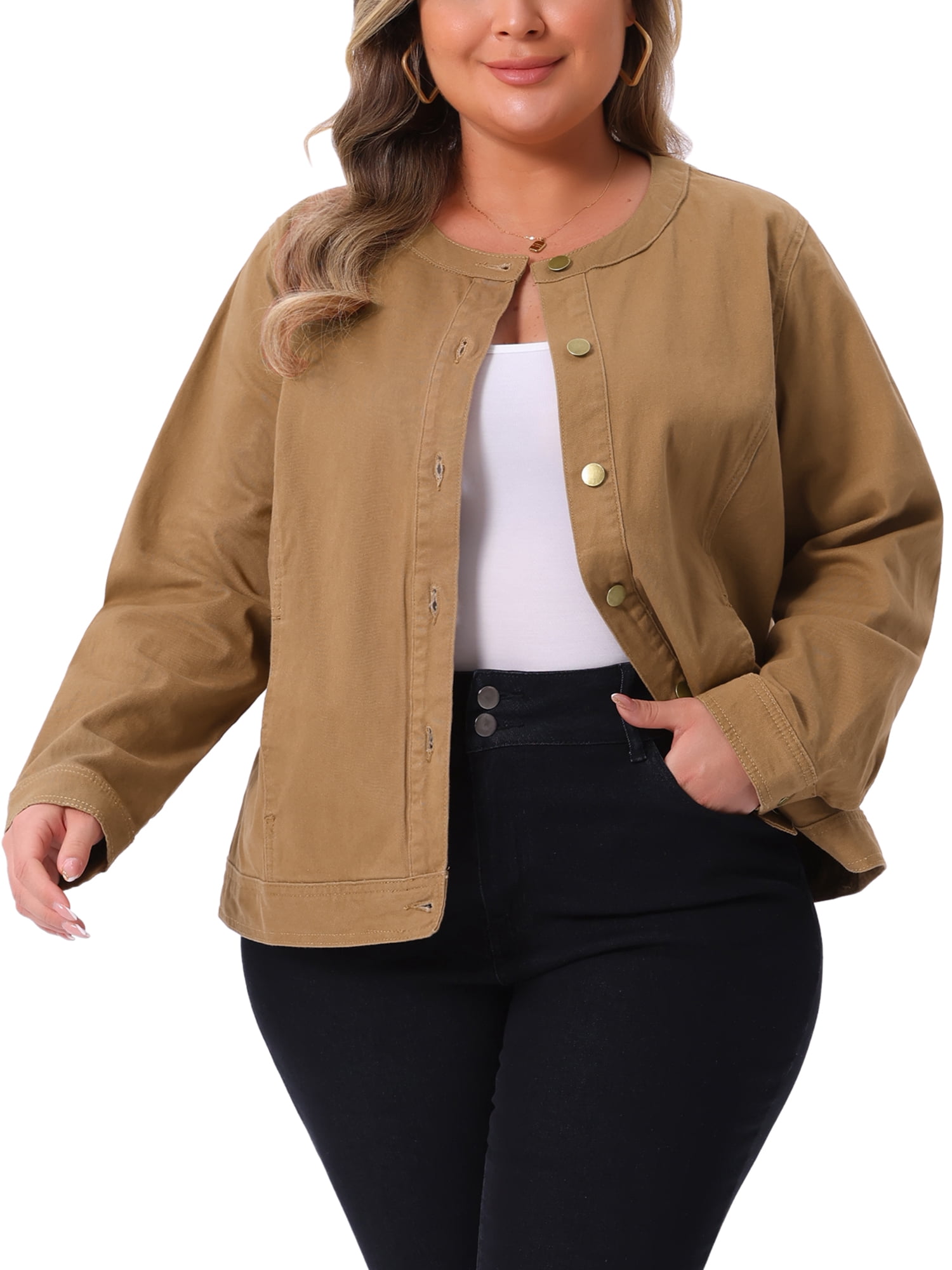 Agnes Orinda Women's Plus Size Denim Jacket Button Down Anorak Utility ...