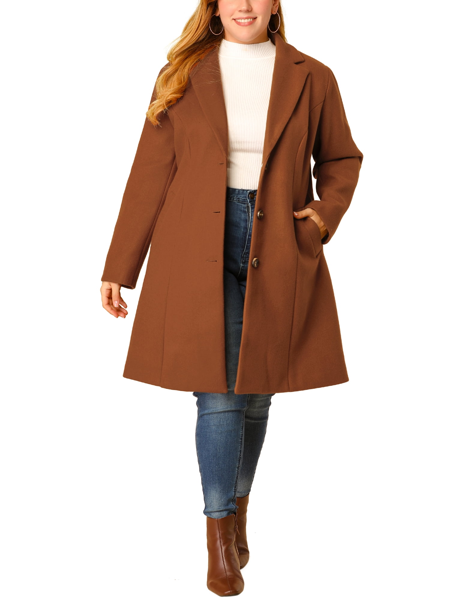 Agnes Orinda Women's Plus Size Long Coat Notched Lapel Single Breasted ...