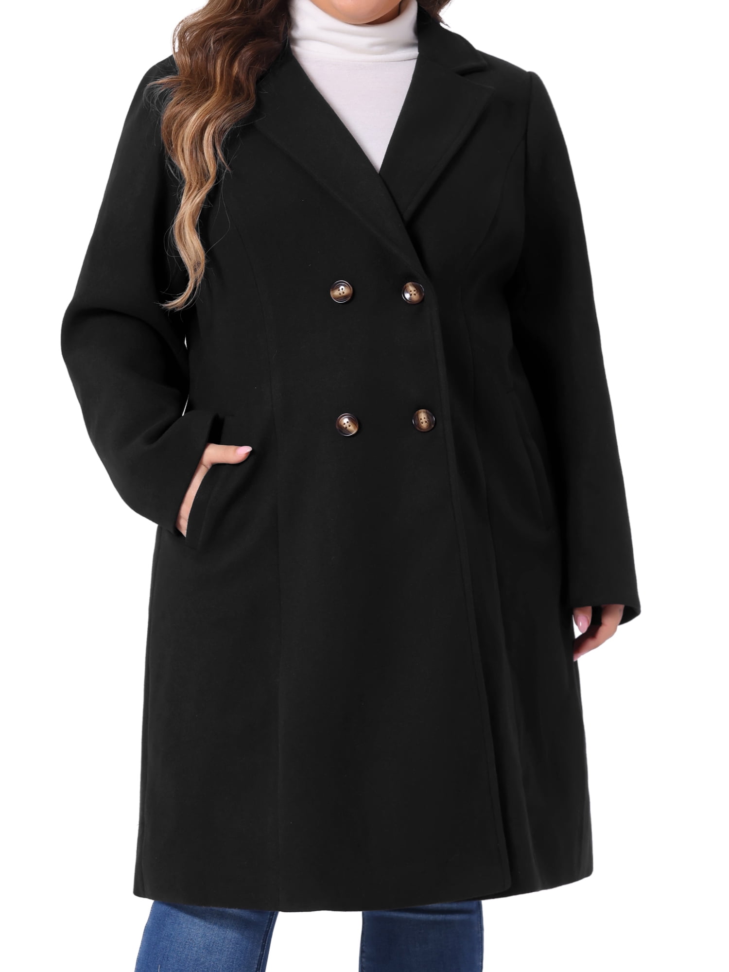 Agnes Orinda Women's Plus Size Long Coats Notched Lapel Double Breasted ...