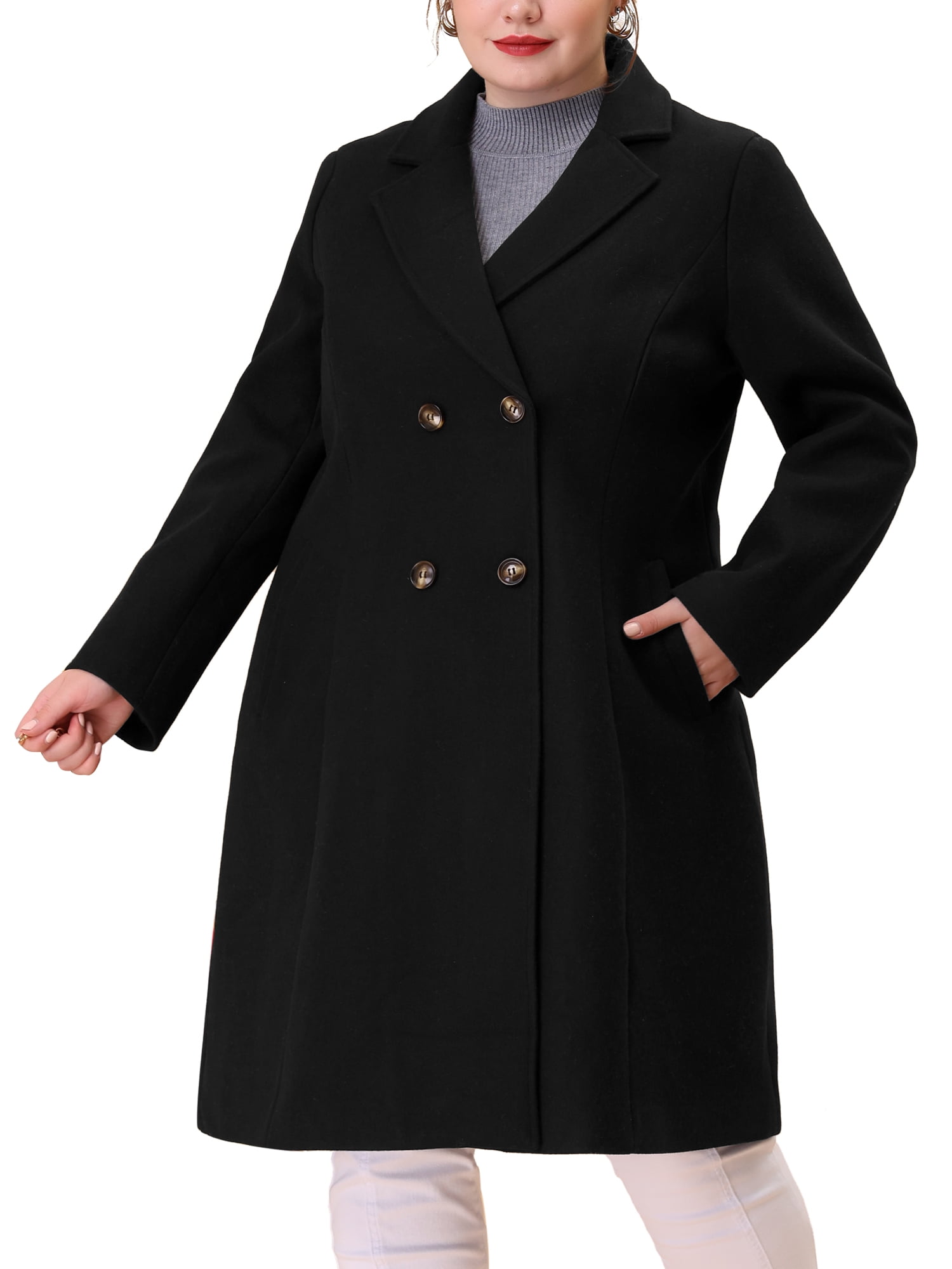 Agnes Orinda Women's Plus Size Long Coats Notched Lapel Double Breasted ...
