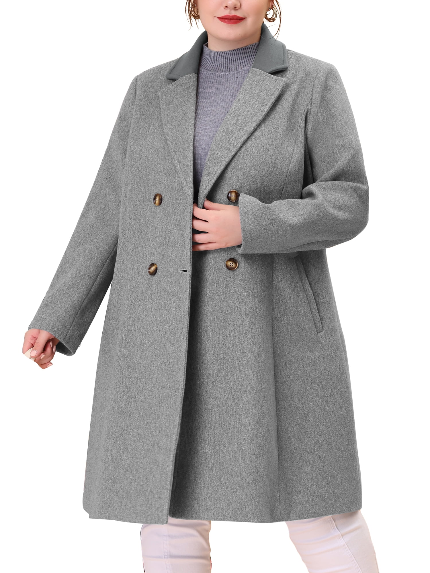 Agnes Orinda Women's Plus Size Peacoat Notched Lapel Double Breasted ...