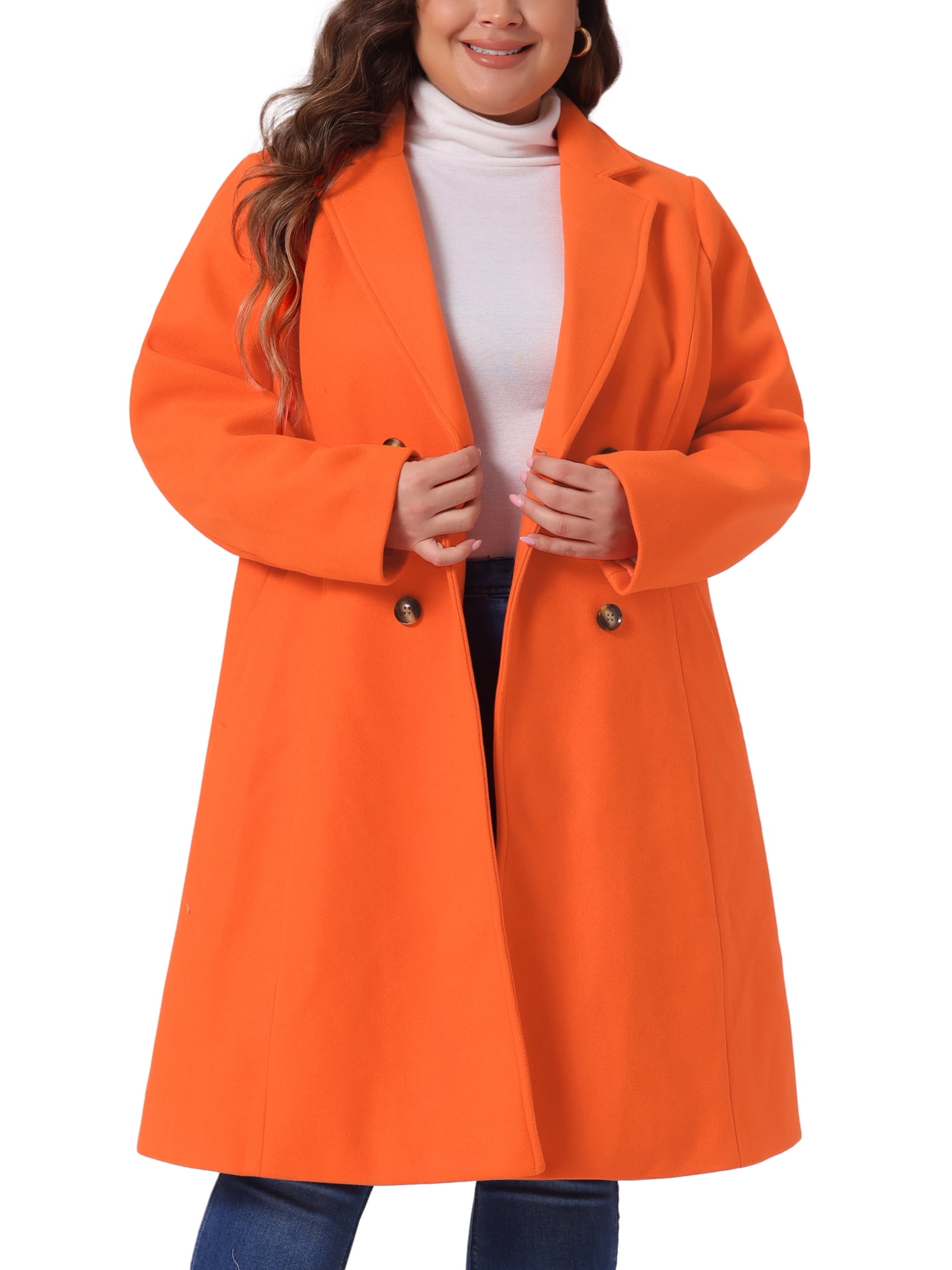 Agnes Orinda Women's Plus Size Long Coats Notched Lapel Double Breasted ...