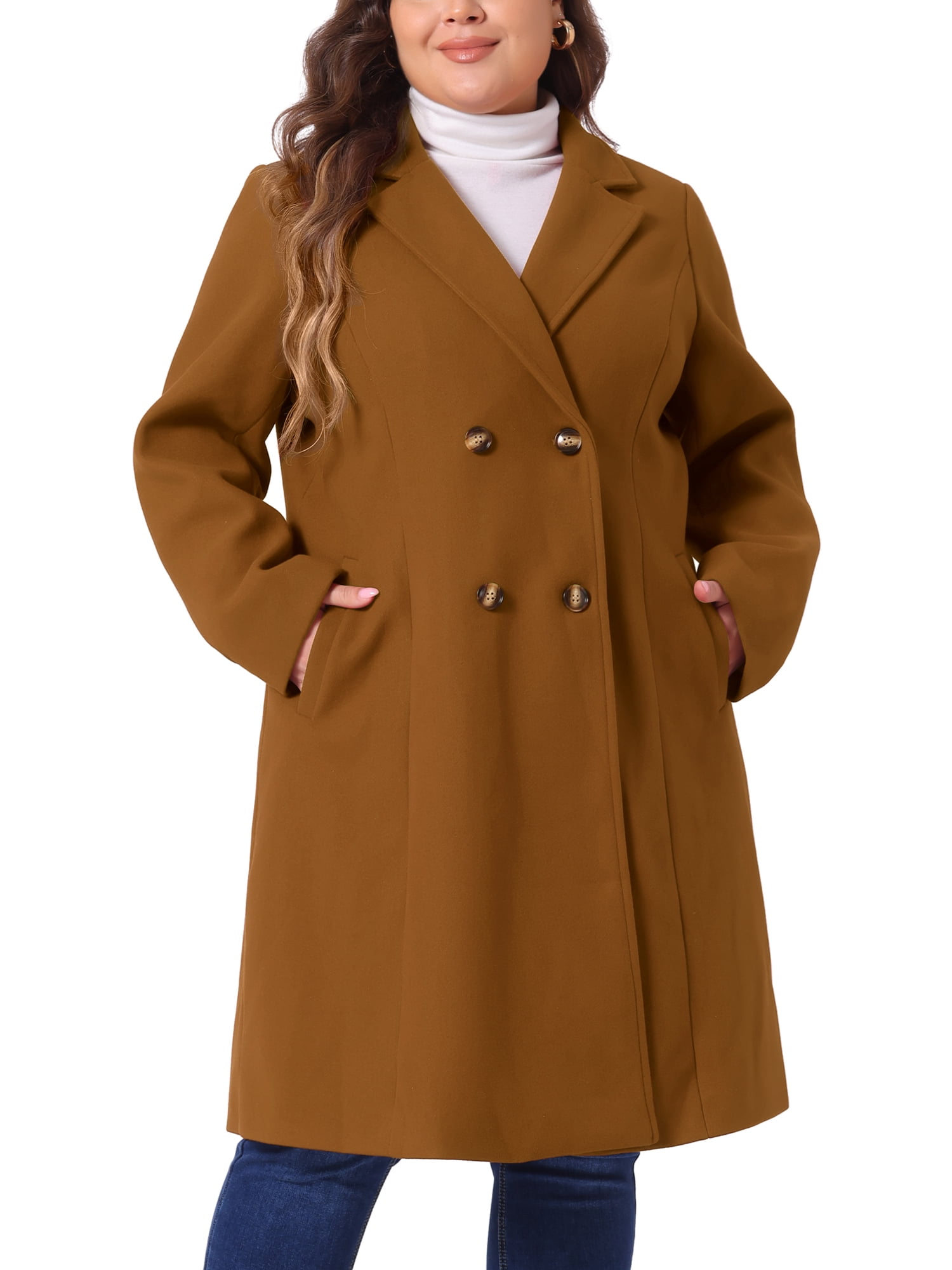 Agnes Orinda Women's Plus Size Long Coats Notched Lapel Double Breasted ...