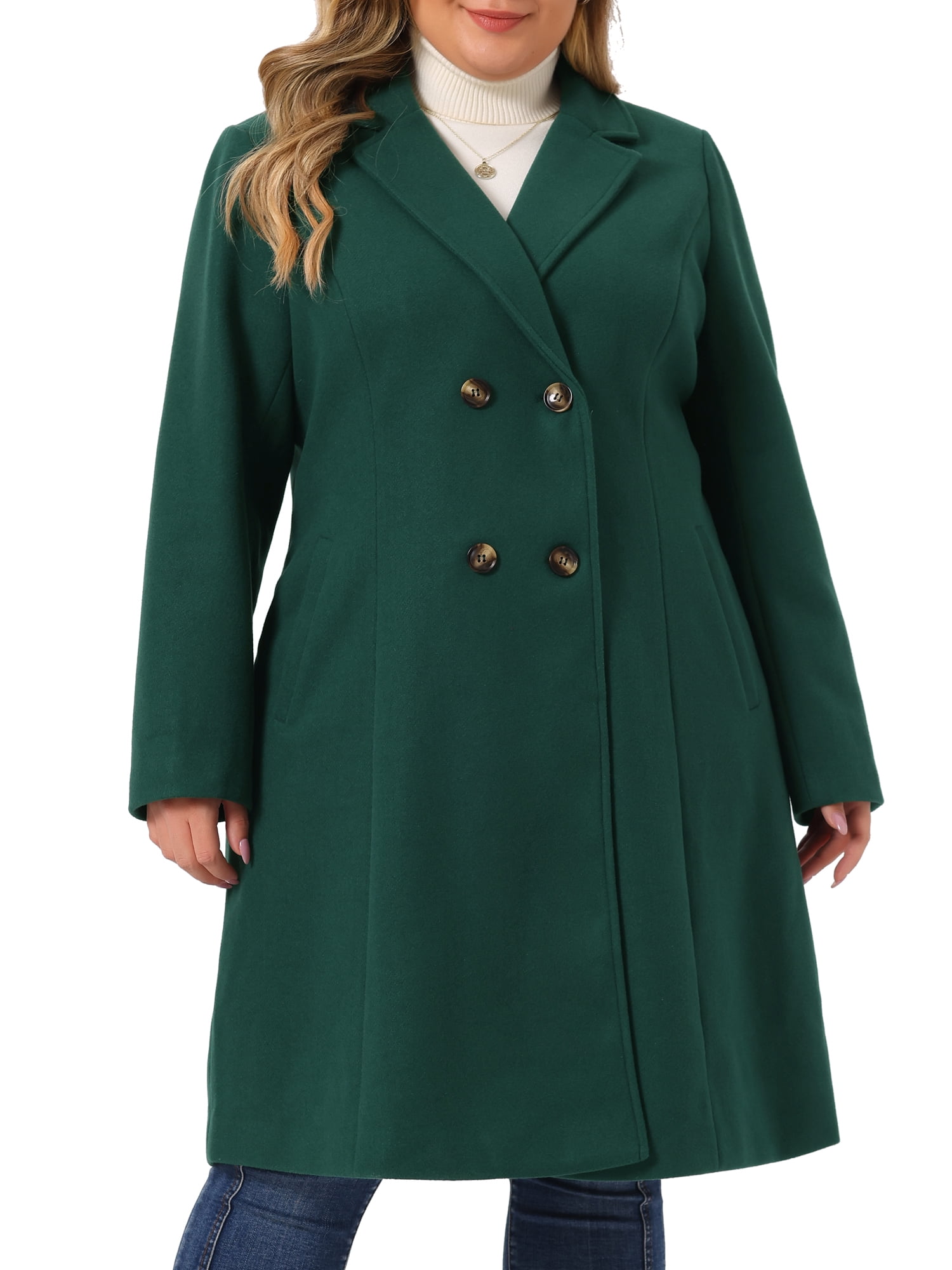 Agnes Orinda Women's Plus Size Long Coats Notched Lapel Double Breasted ...