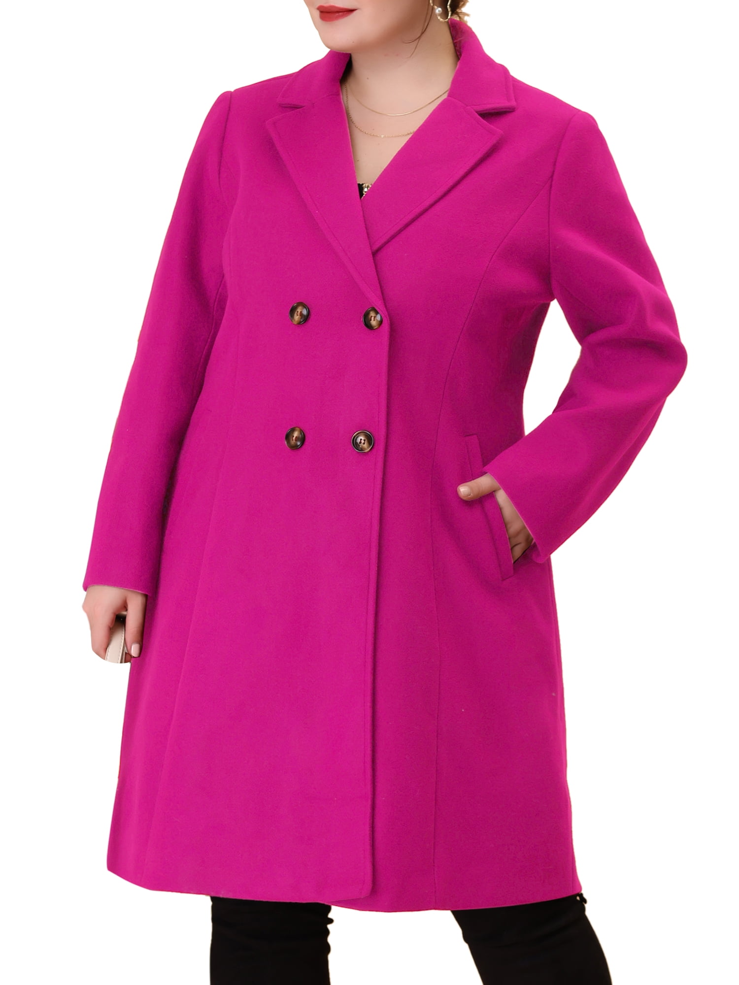Agnes Orinda Women's Plus Size Long Coats Notched Lapel Double Breasted ...
