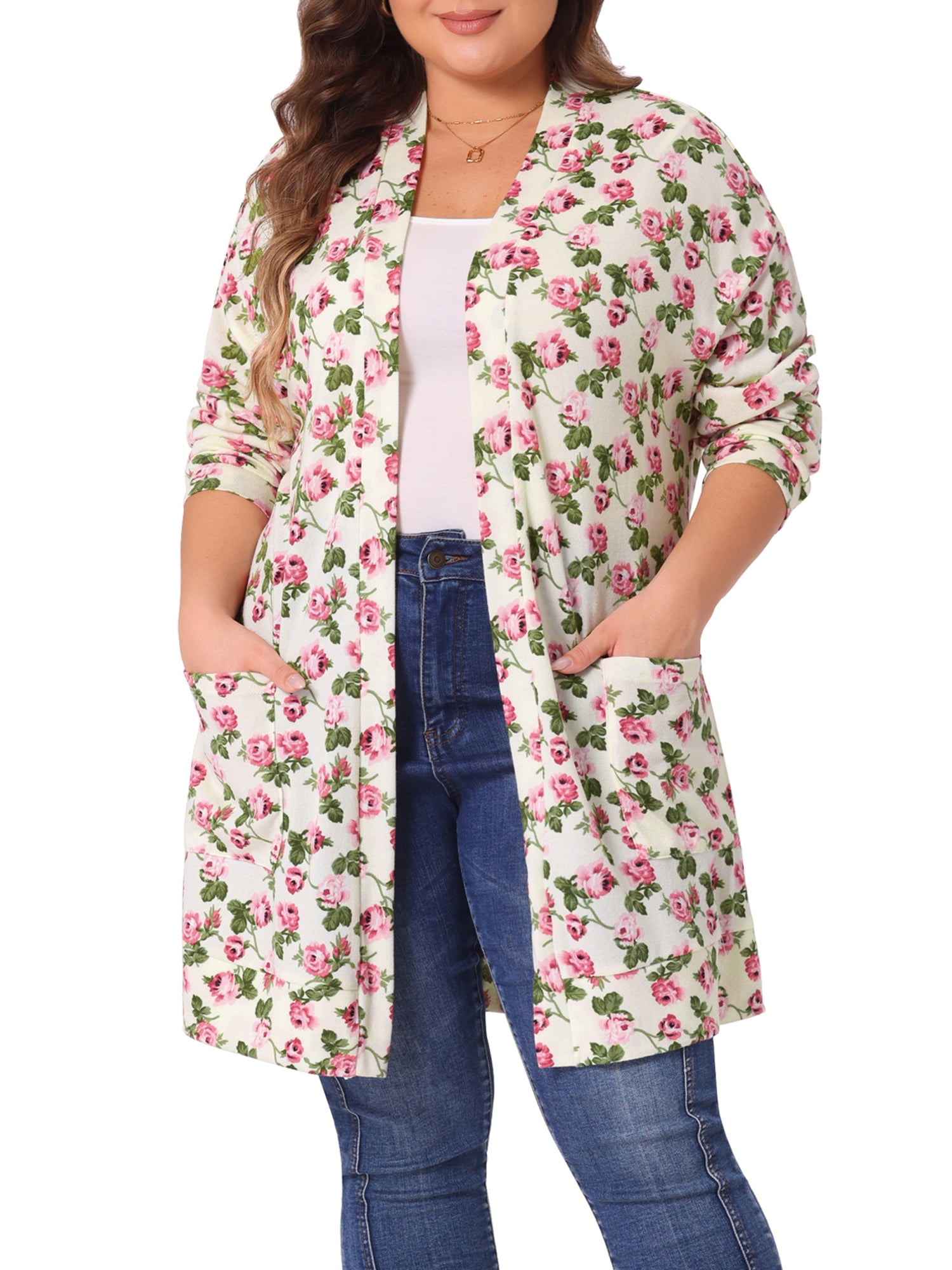 Agnes Orinda Women's Plus Size Long Sleeve Kimono Floral Spring Fall ...