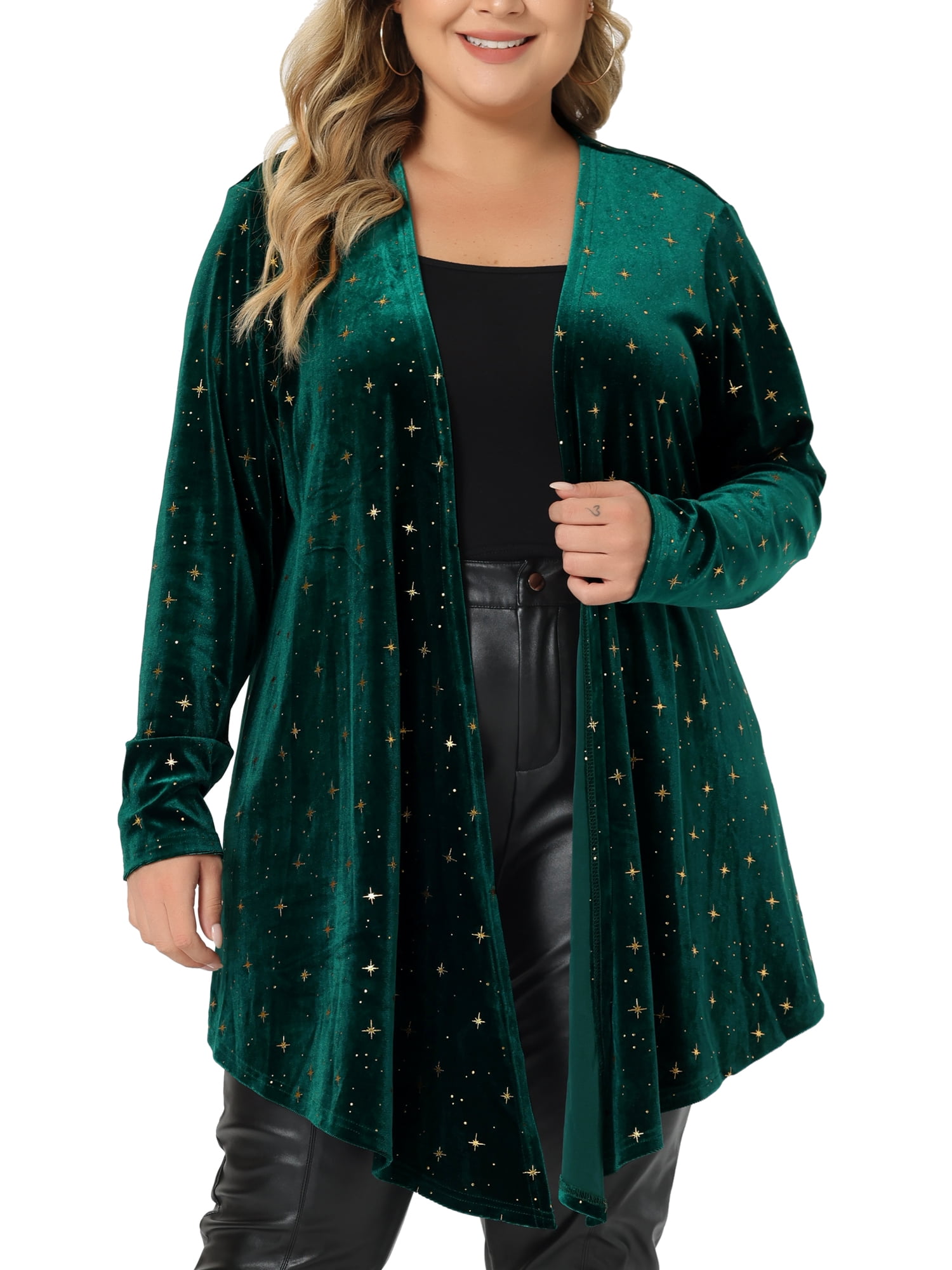 Agnes Orinda Women's Plus Size Long Sleeves Open Front Stars Velet ...
