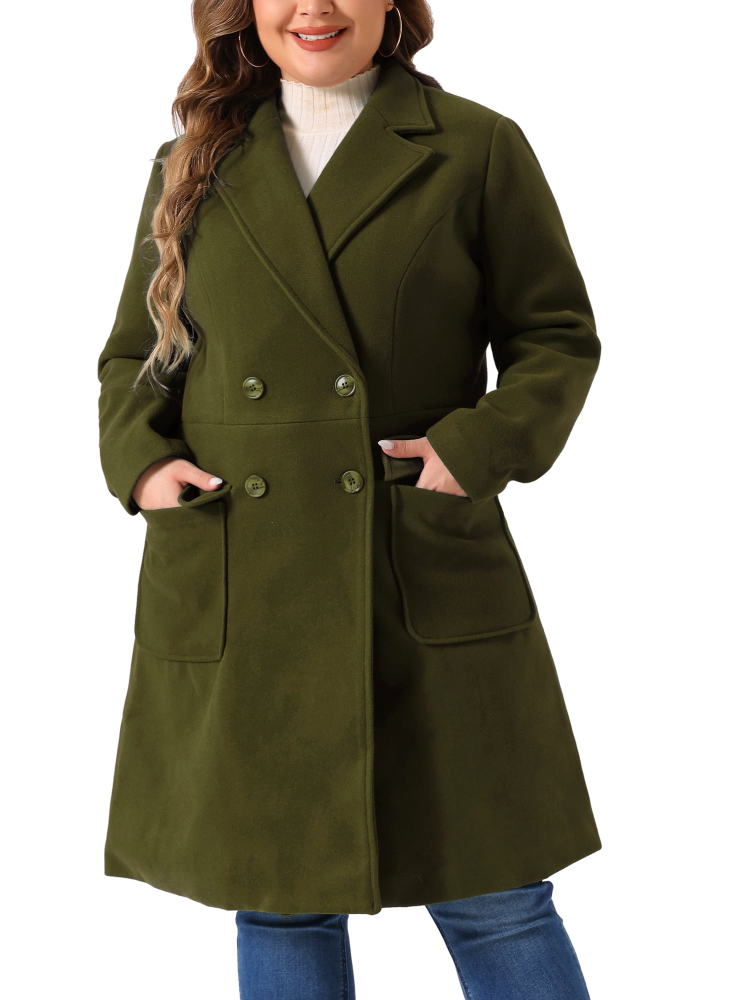 Agnes Orinda Women's Plus Size Long Winter Coats Notch Lapel Double ...