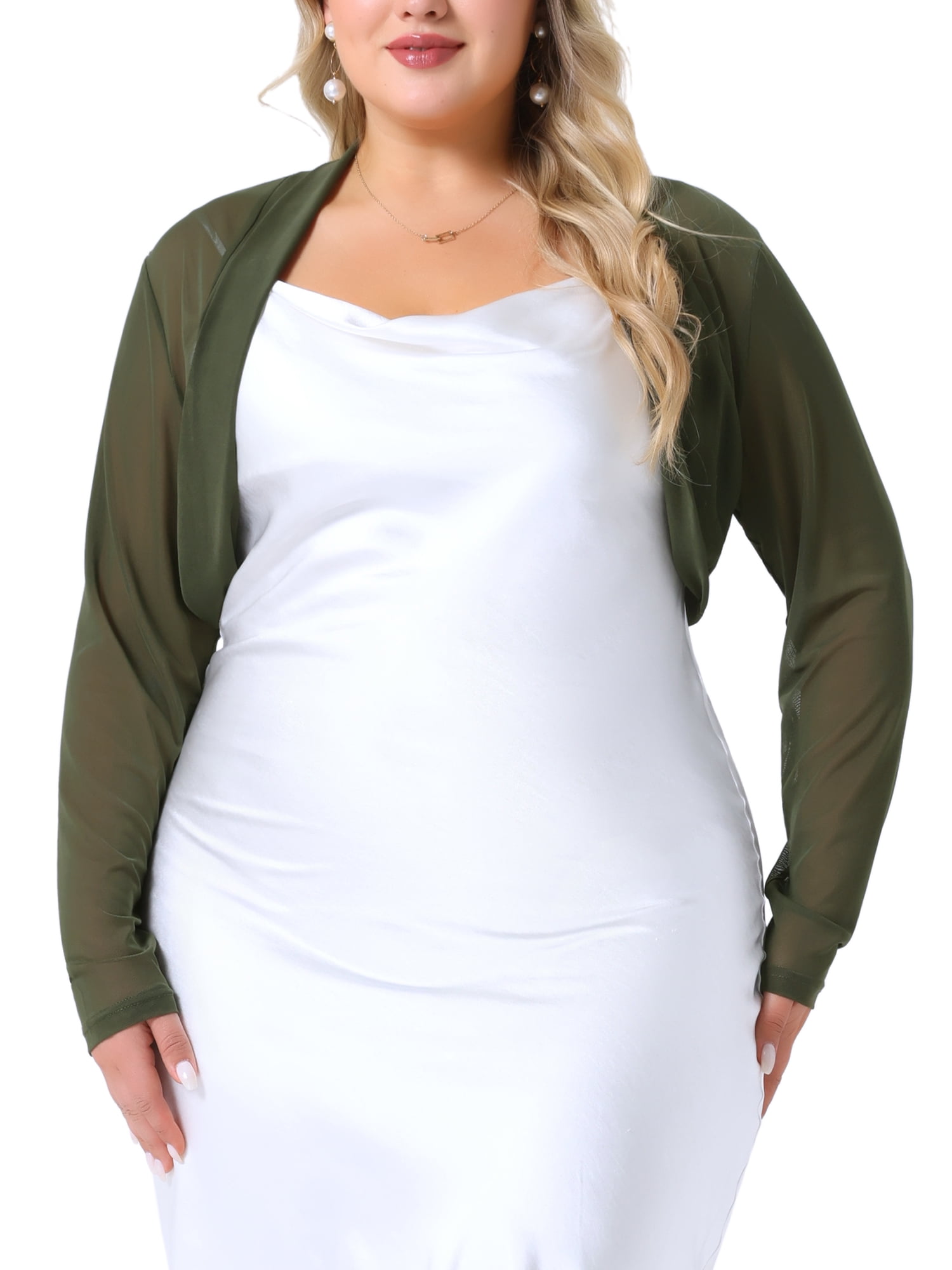 Agnes Orinda Women's Plus Size Long Sleeve Open Front Sheer See Through ...