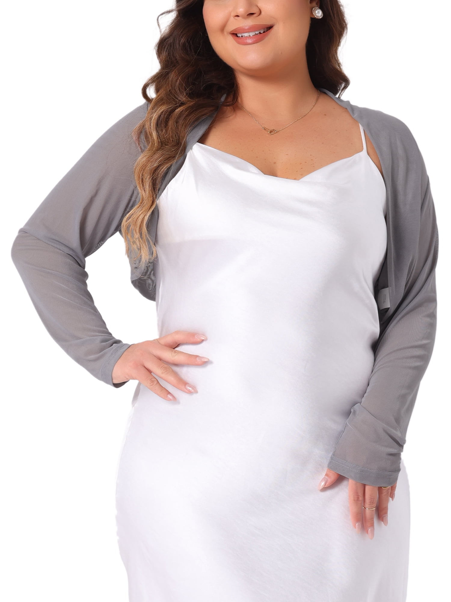 Agnes Orinda Women's Plus Size Long Sleeve Open Front Sheer See Through ...