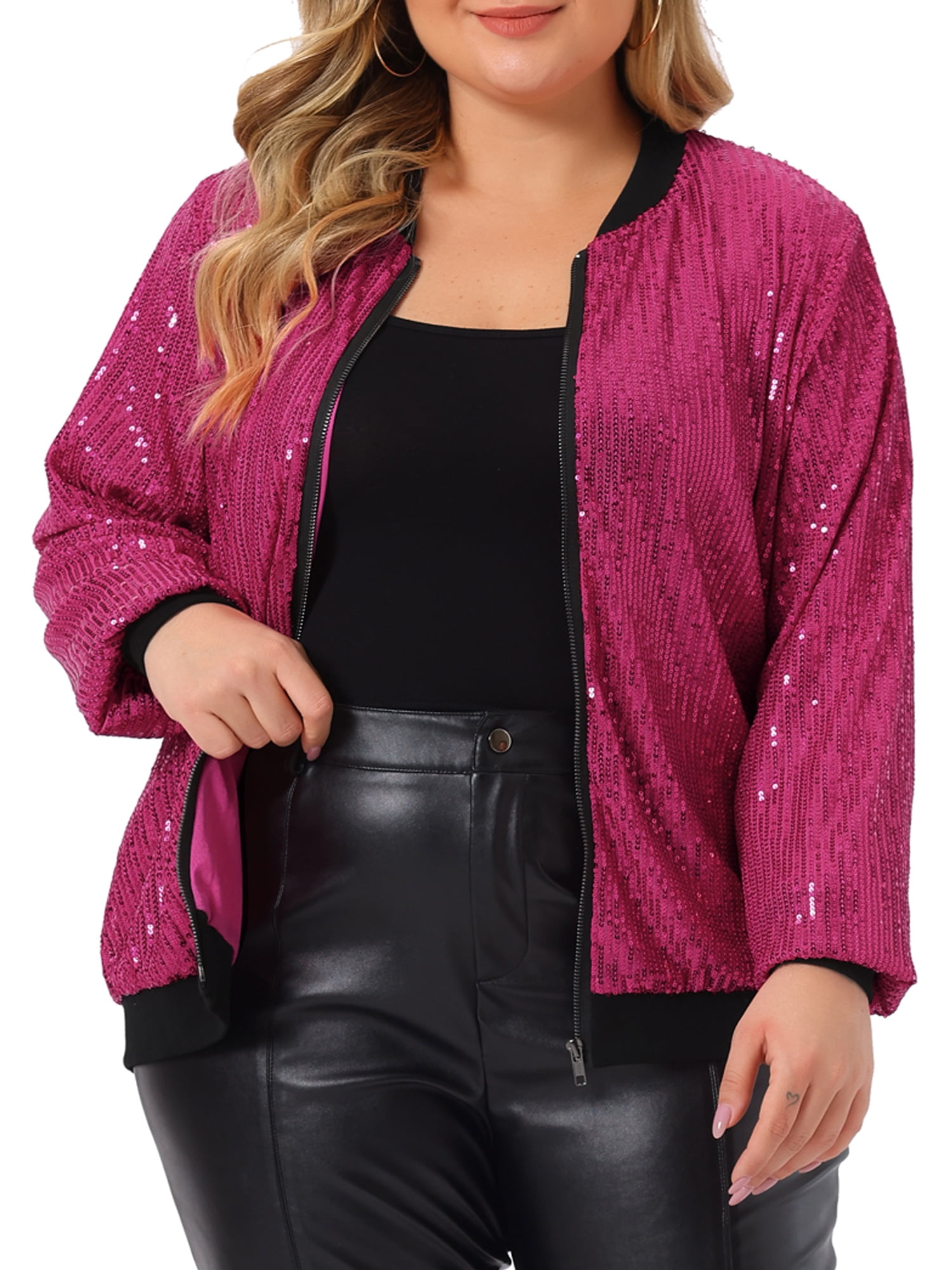 Agnes Orinda Women's Plus Size Metallic Jacket Sparkle Party Sequin ...