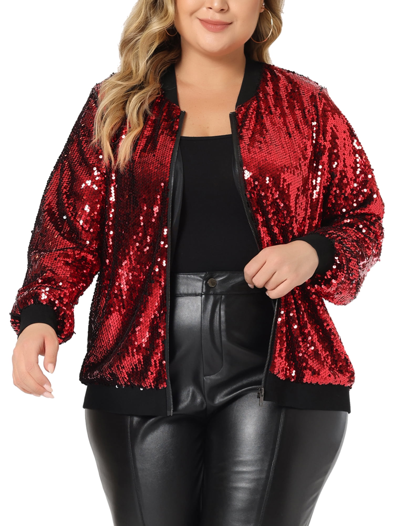 Agnes Orinda Women's Plus Size Metallic Jacket Sparkle Party Sequin ...