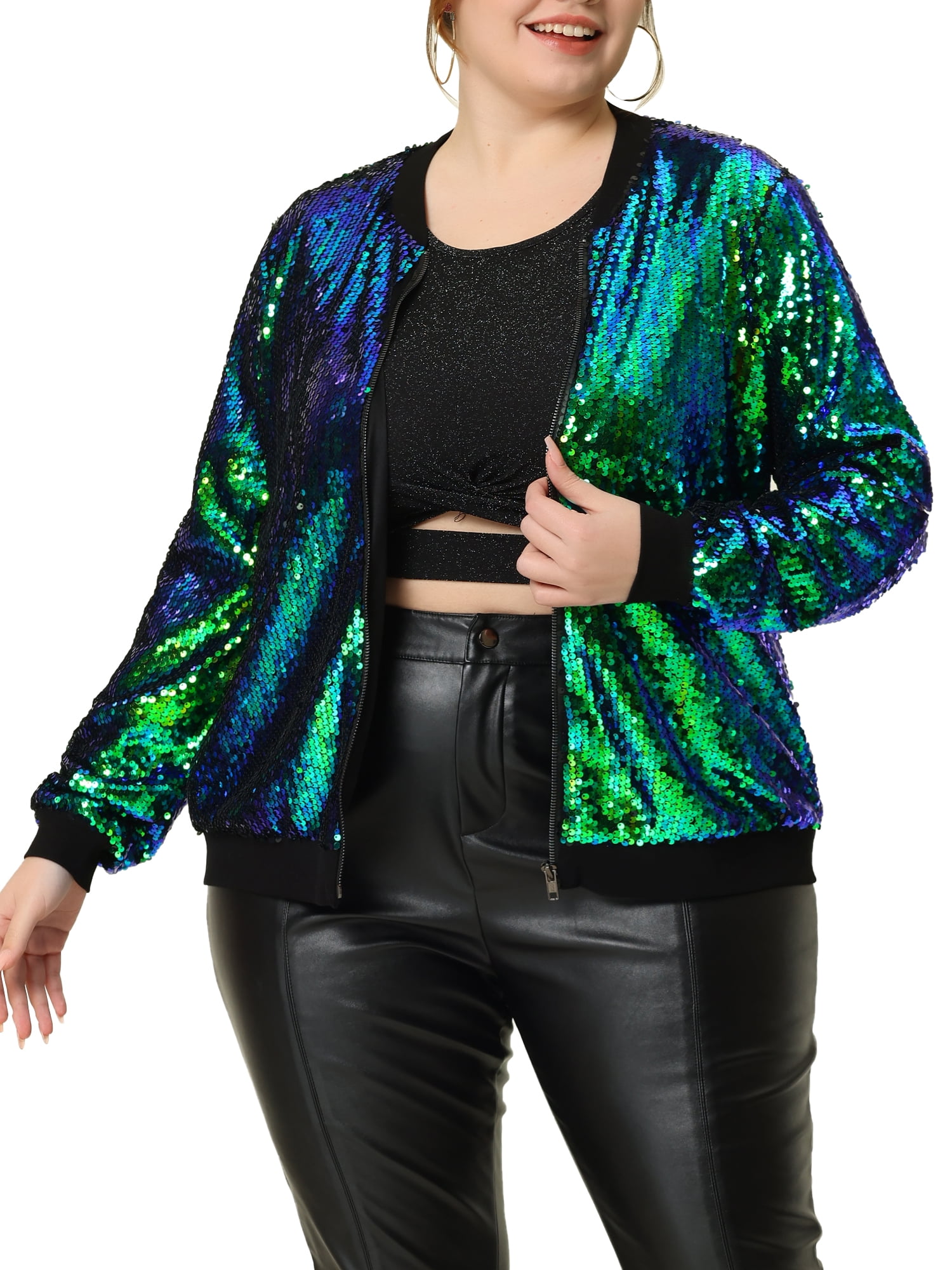 Agnes Orinda Women's Plus Size Metallic Jacket Sparkle Party Sequin ...