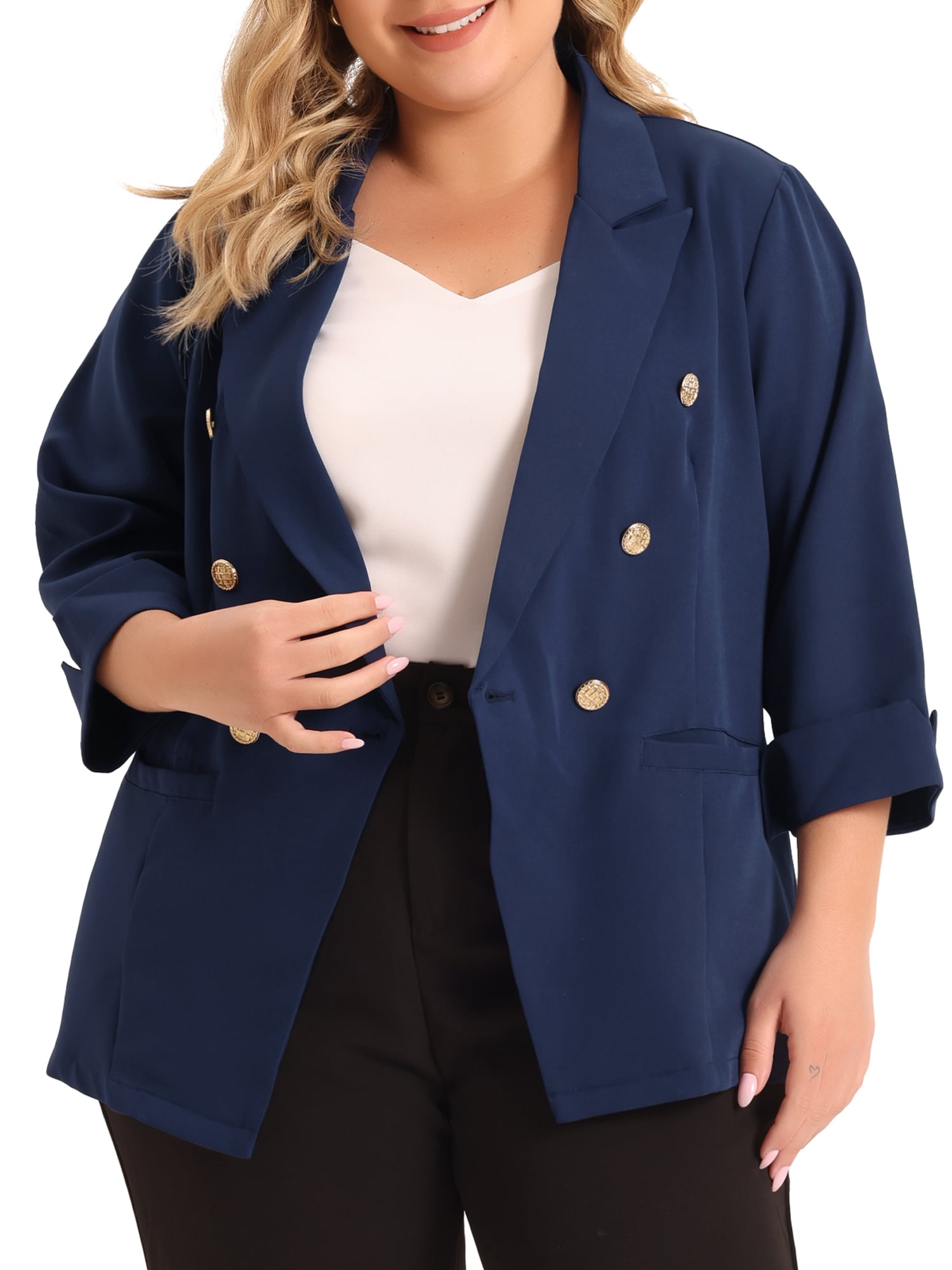 Agnes Orinda Women's Plus Size Office Blazer Notch Panel Button Front 3 ...