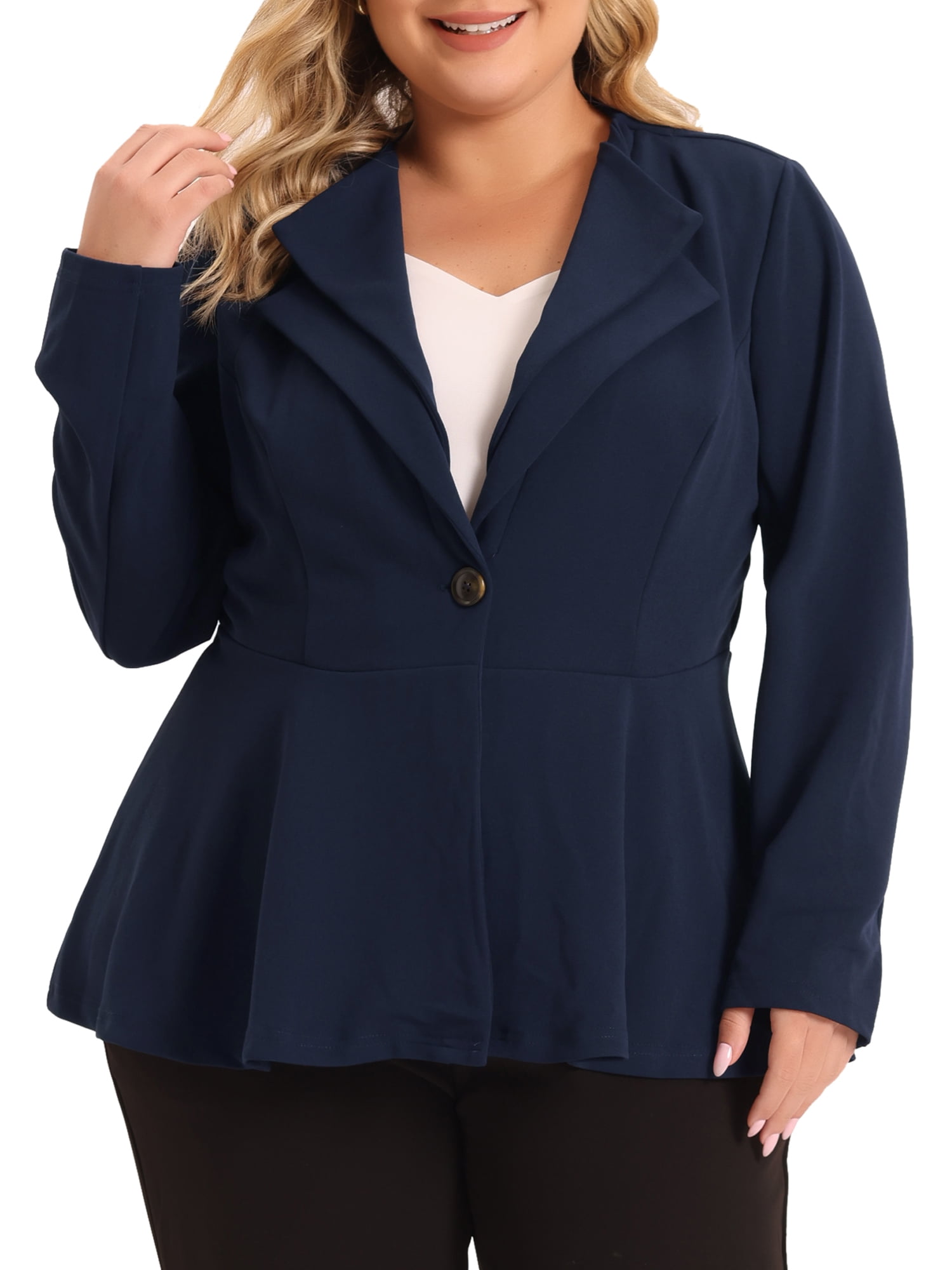 Agnes Orinda Women's Plus Size Office Work Double Lapel Button Peplum ...