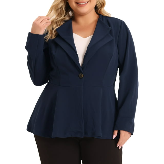 Agnes Orinda Women's Plus Size Office Work Double Lapel Button Peplum ...