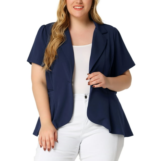 Agnes Orinda Women's Plus Size Office Work Short Sleeve Button Pockets ...
