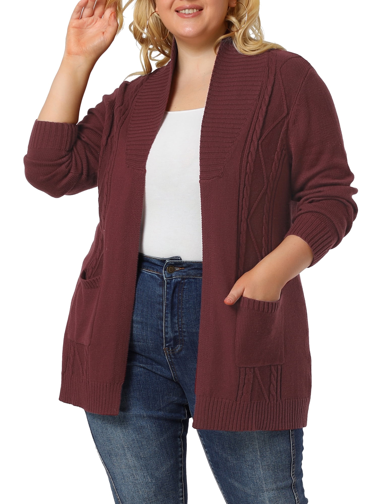 Agnes Orinda Women's Plus Size Cable Knit Open Front Long Sleeves ...