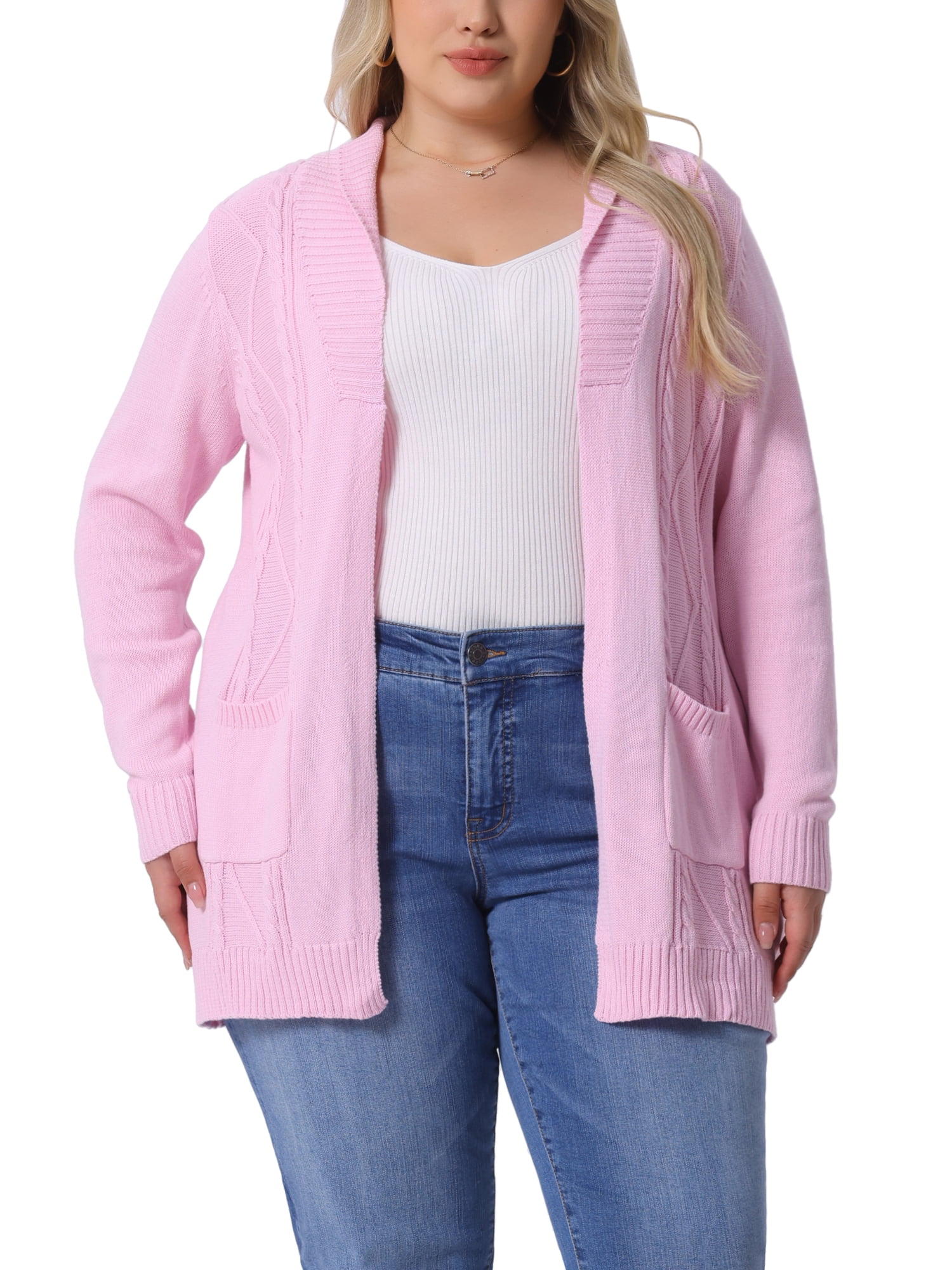 GRACE & GRANDEUR Women's Plus Size Open Front Long Sleeves Sweater Mid ...